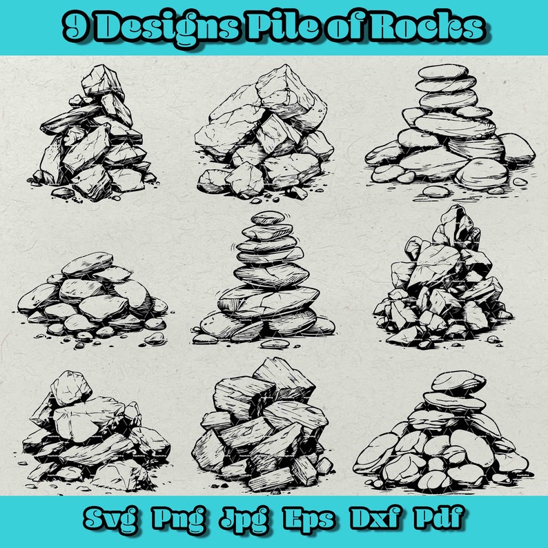 Pile of Rocks Svg Bundle, Boulder Stone Png, Stack Mound Eps, Quarry ...