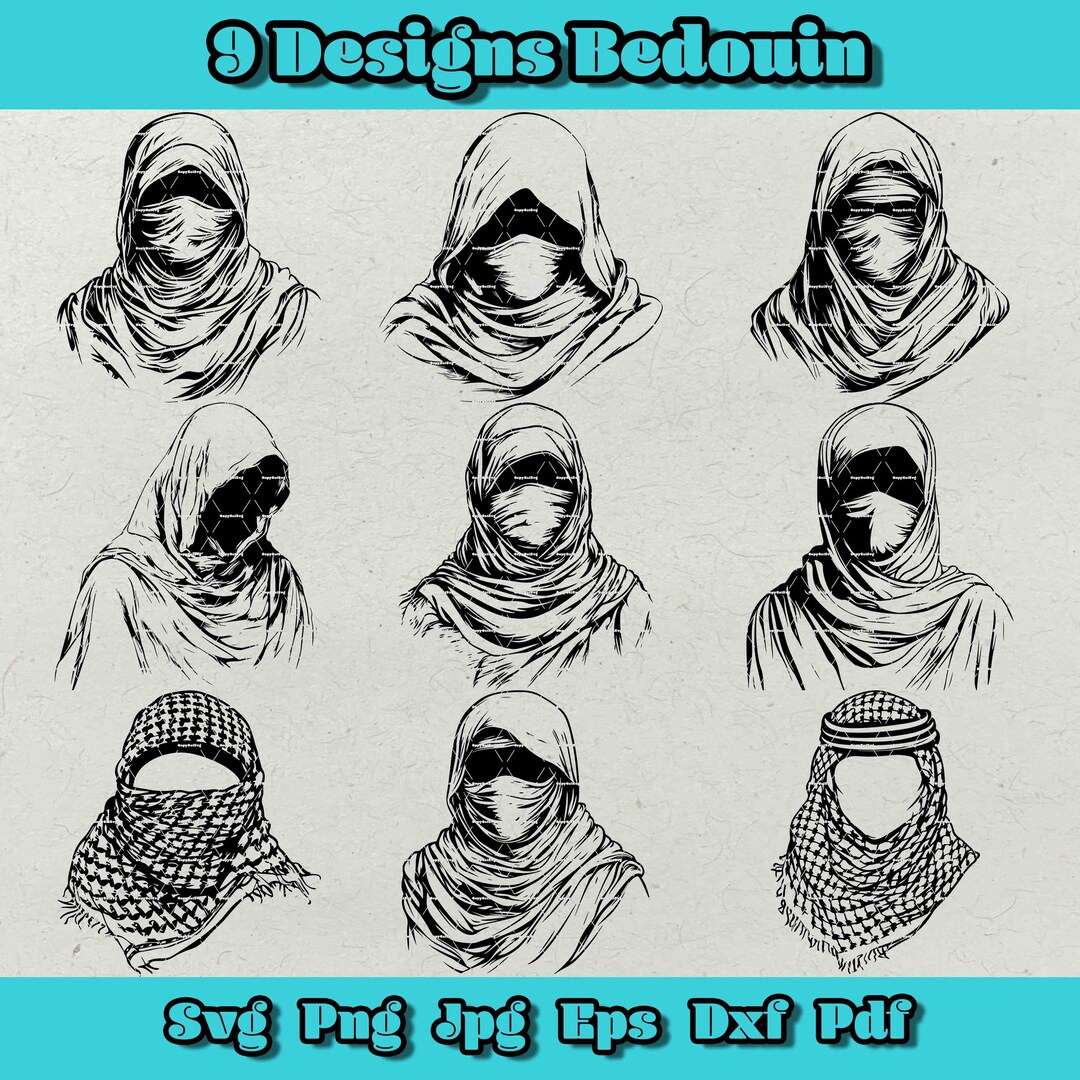 Bedouin Mask Svg Bundle - 9 Desert Nomad Safari Designs - Keffiyeh ...
