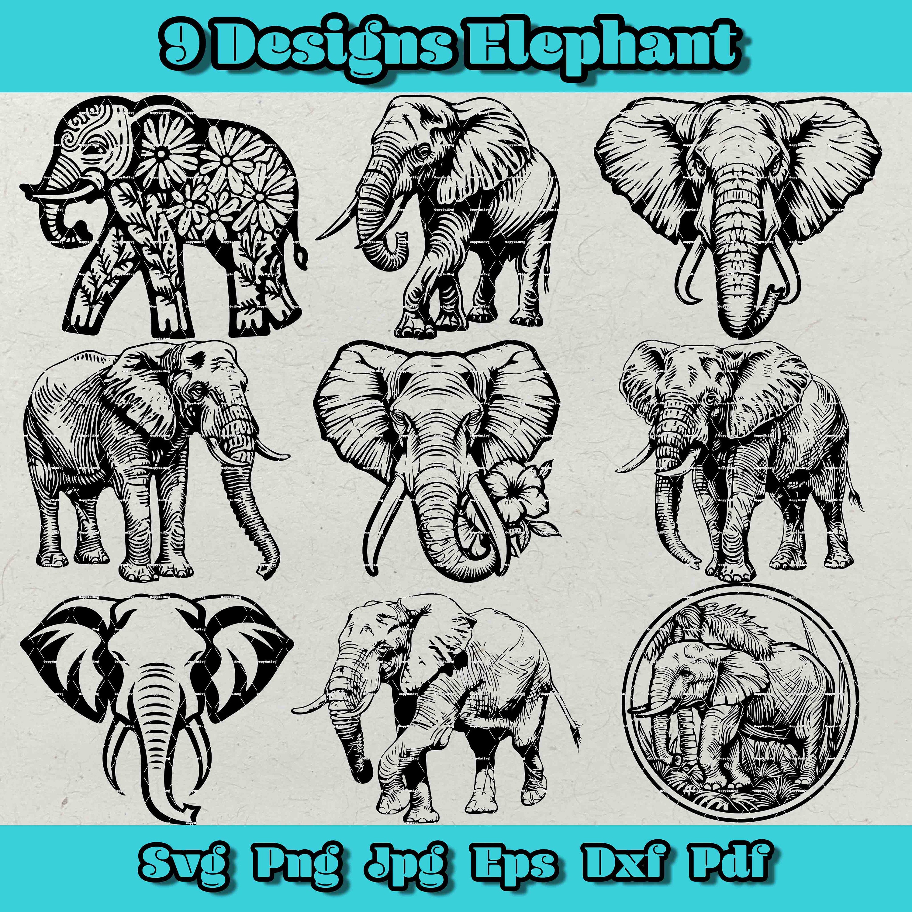 Elephant SVG Bundle, African Safari Animals Png, Walking Elephant ...