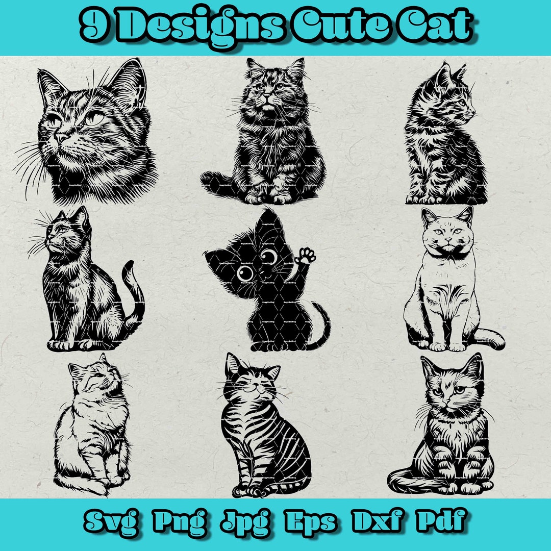 Cute Cat Svg Bundle, Cat Png, Kitten Dxf, Floral Maine Coon Svg ...
