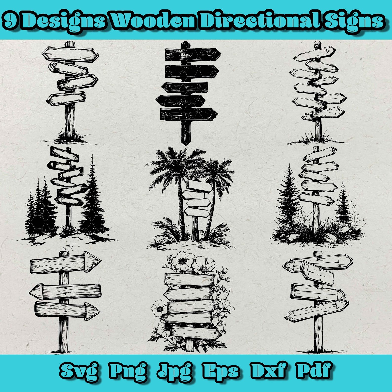 Rustic Wooden Directional Signs SVG Bundle: Camping Signpost Clipart ...