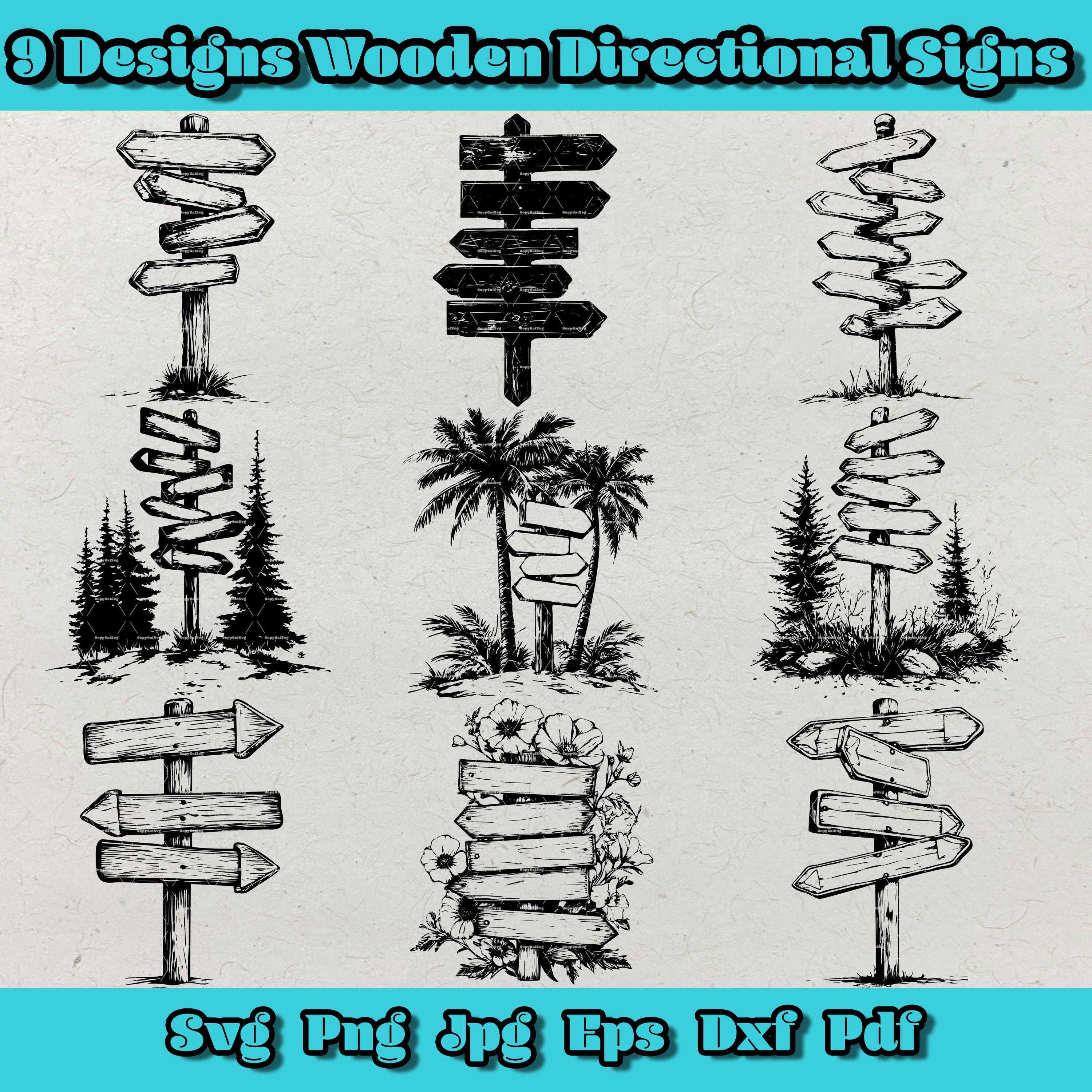 Wooden Directional Signs Svg Bundle, Rustic Signpost Png, Arrow Road ...