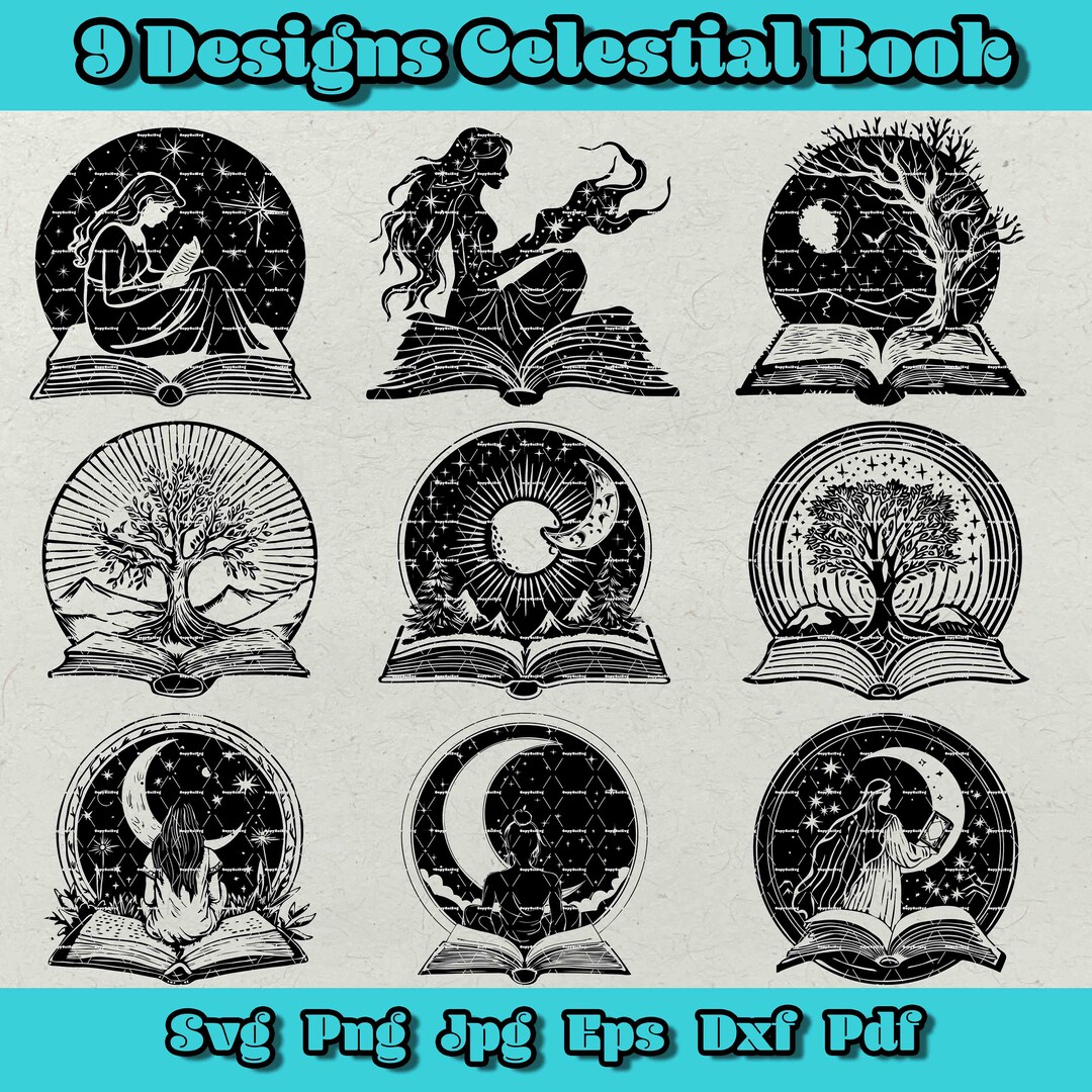 Celestial Book Svg Bundle, Magical Book Svg, Heavenly Book Svg, Moon ...