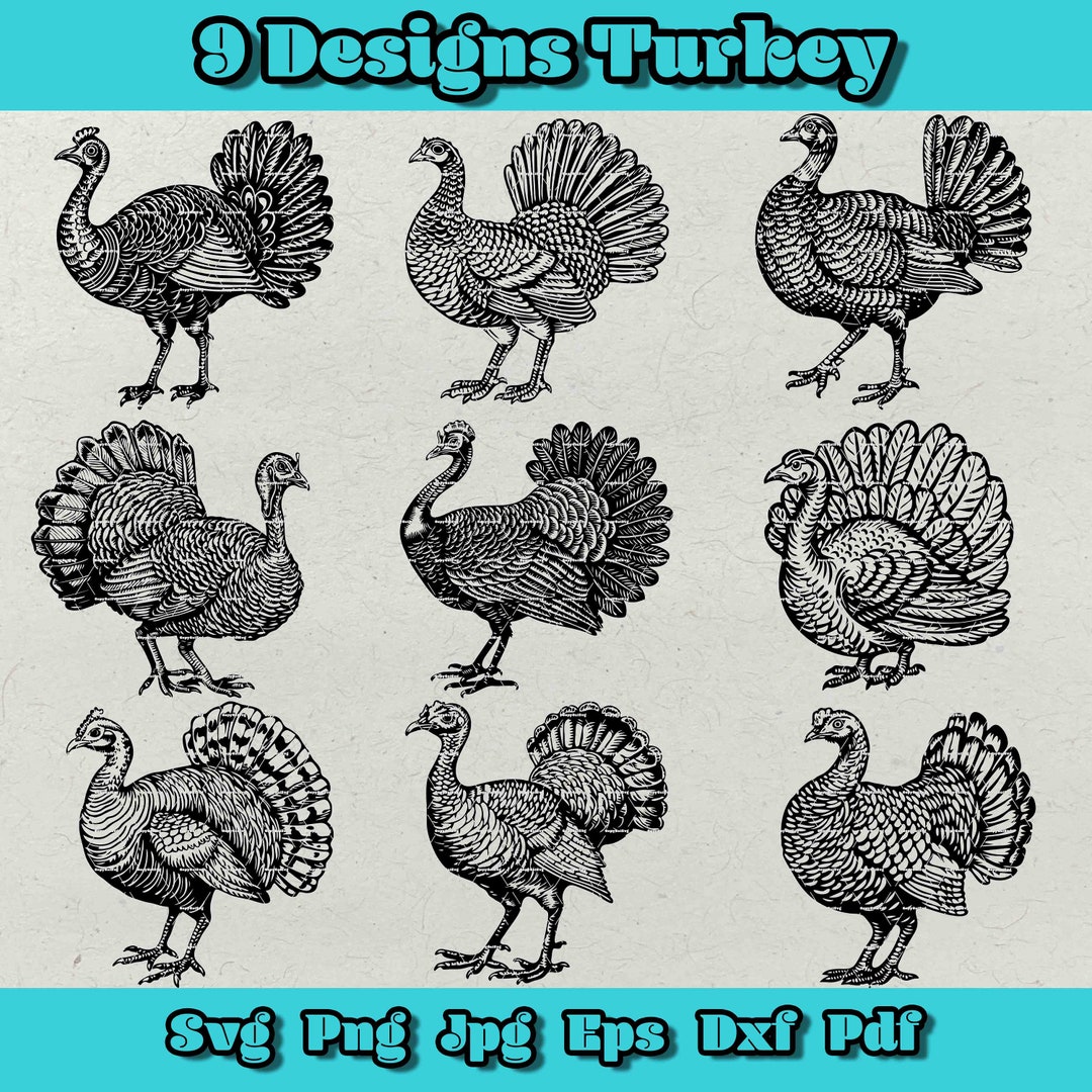 Turkey SVG Bundle: Wild Turkey Clipart, Silhouette (digital Download ...