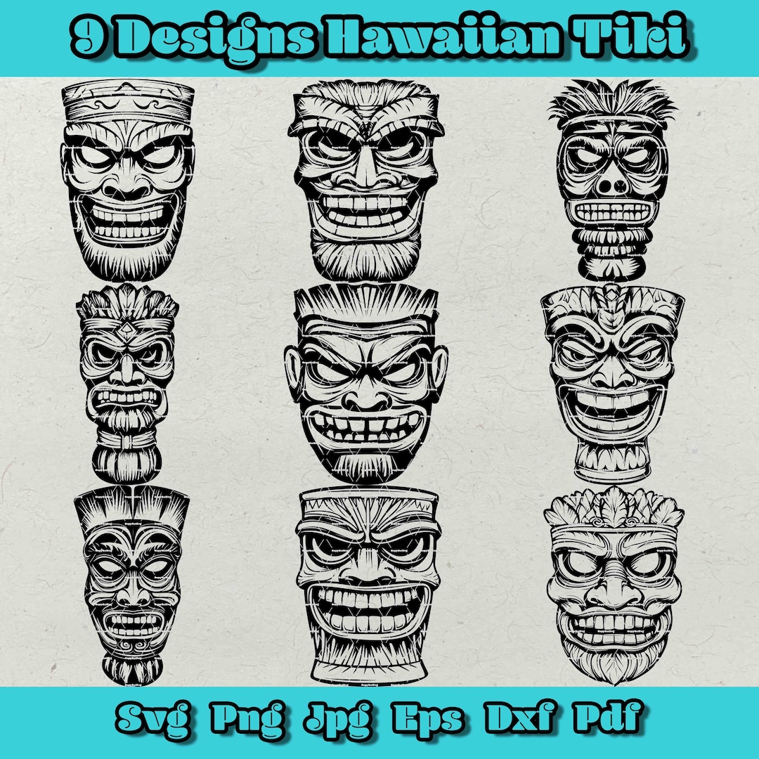 Hawaiian Tiki SVG Bundle: Polynesian Tattoo Designs (digital Download ...