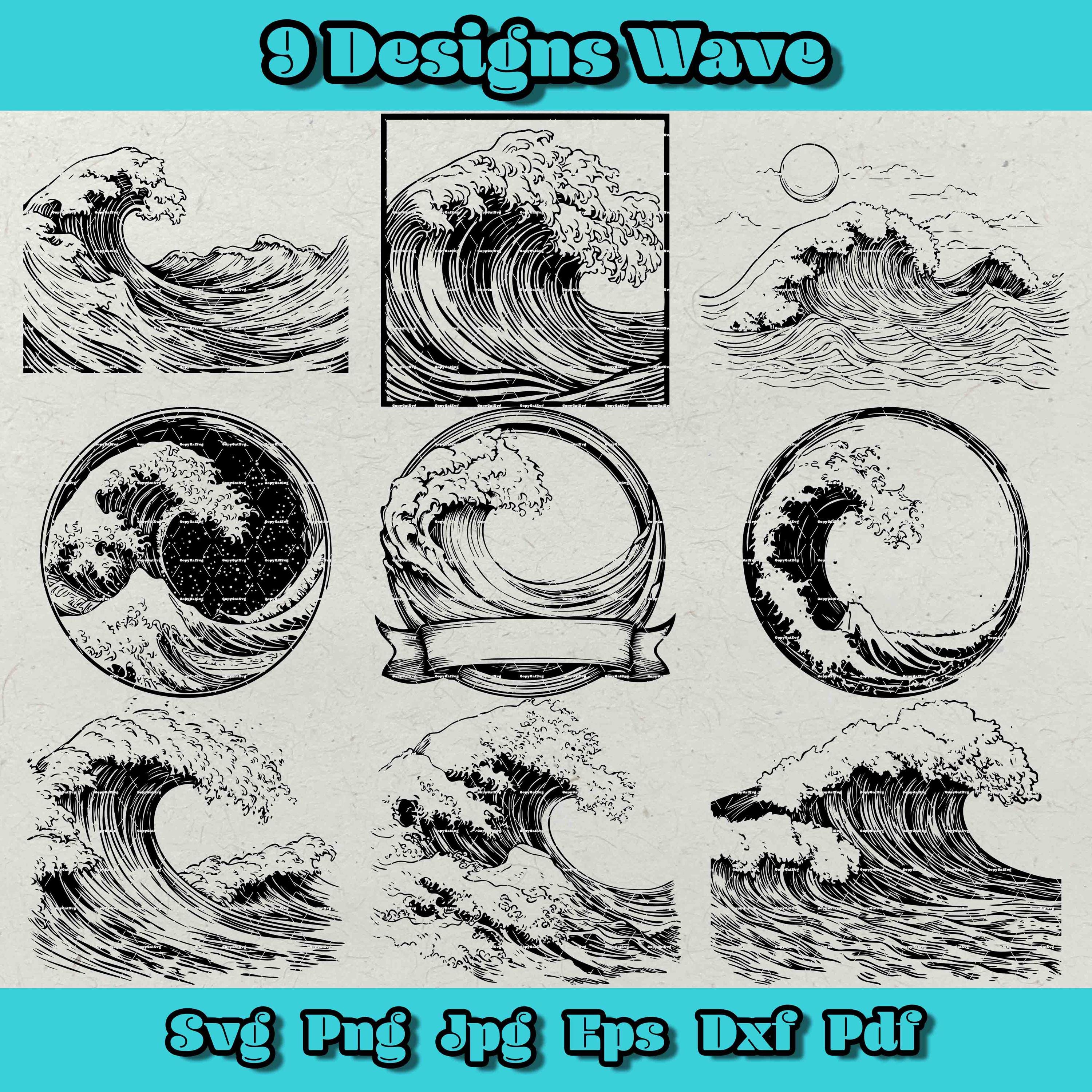 Wave SVG Bundle: 9 Sea Designs for Logo & Laser Engraving (digital ...