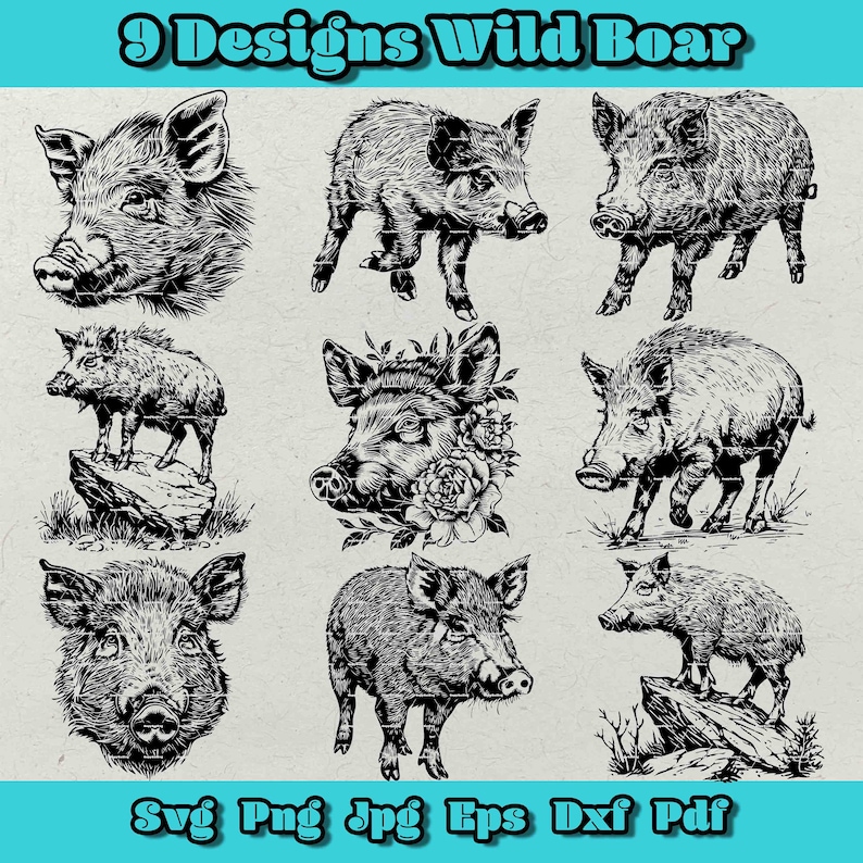 Wild Boar SVG Bundle: Floral, Head, Animal Designs (digital Product) - Etsy