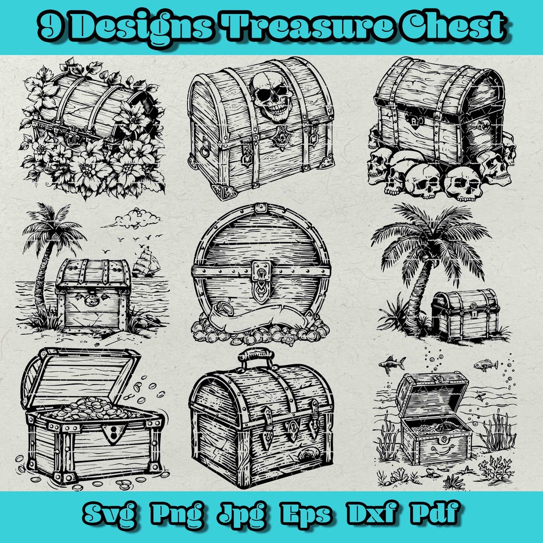 Treasure Chest Svg Bundle, Floral Treasure Chest Png, Skull Treasure ...