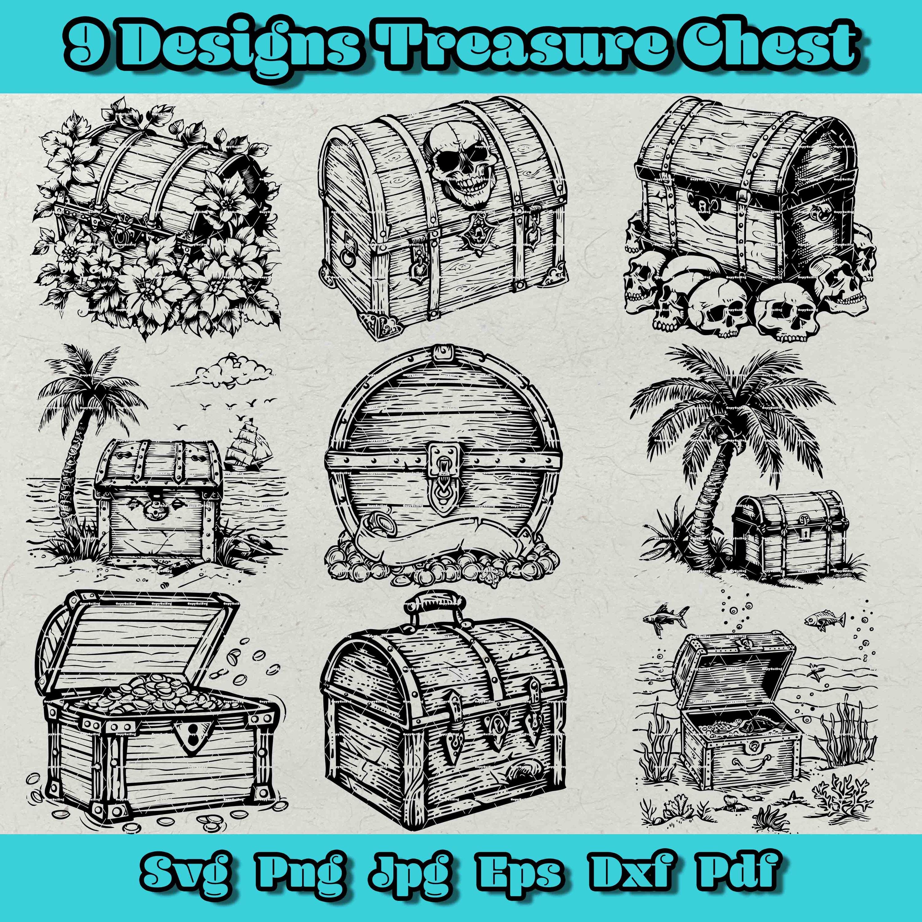 Treasure Chest Svg Bundle, Floral Treasure Chest Png, Skull Treasure ...