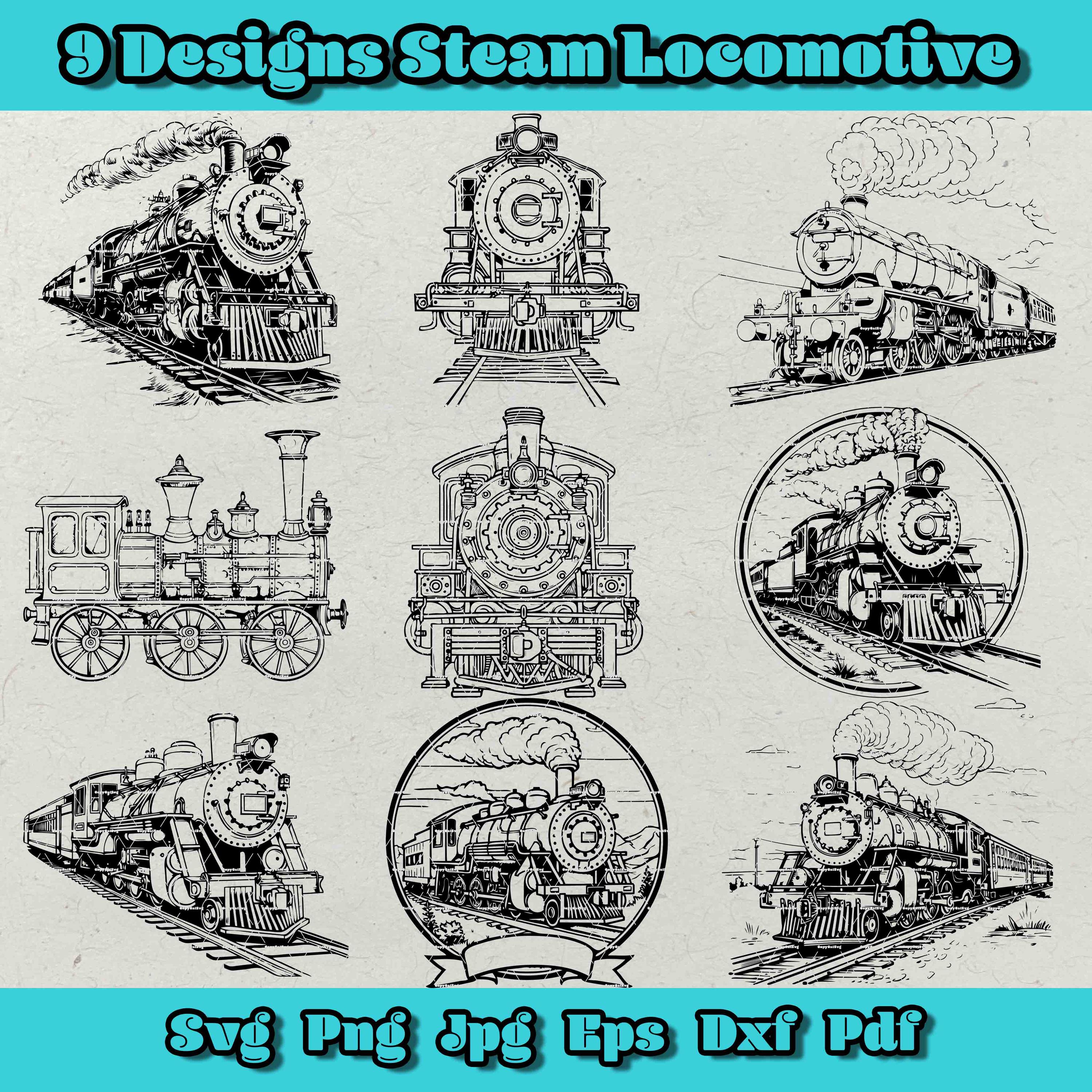 Steam Locomotive Svg Bundle, 9 Train Designs Bundle, Black Train Svg ...