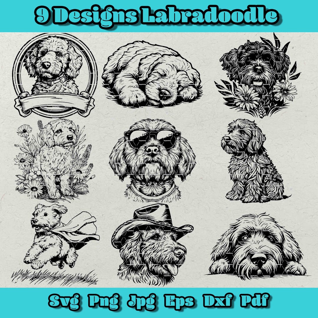 Labradoodle Svg Bundle, Peeking Labradoodle Png, Cowboy Hat Labradoodle ...