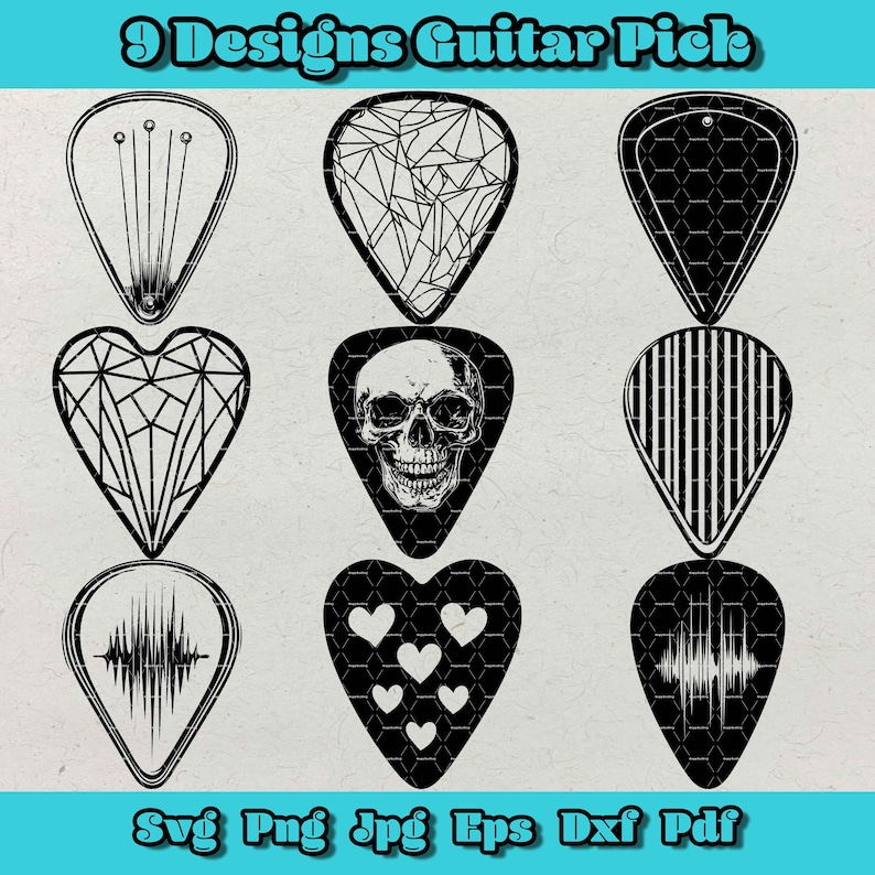 Guitar Pick SVG Bundle, Rock Band Pick Png, Geometric Pick Eps, Heart ...