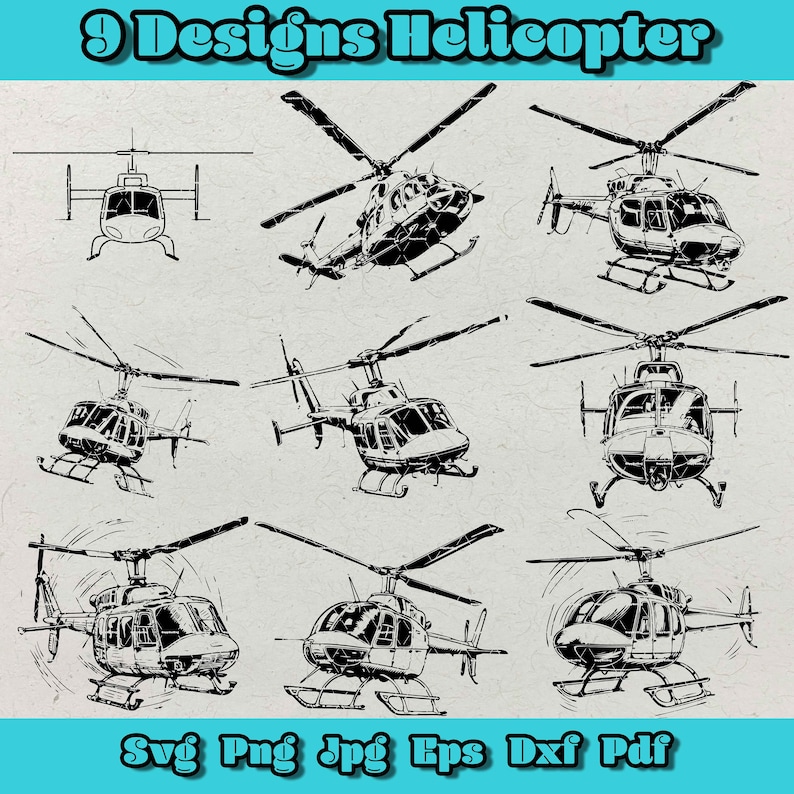 Helicopter Svg Bundle, Hand Drawn Helicopter, Helicopter Sky Silhouette ...