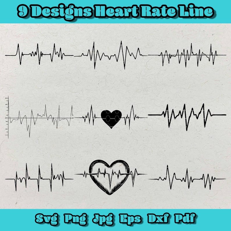 Heart Rate Line SVG Bundle, EKG Heartbeat Clipart, Medical Pulse Line ...