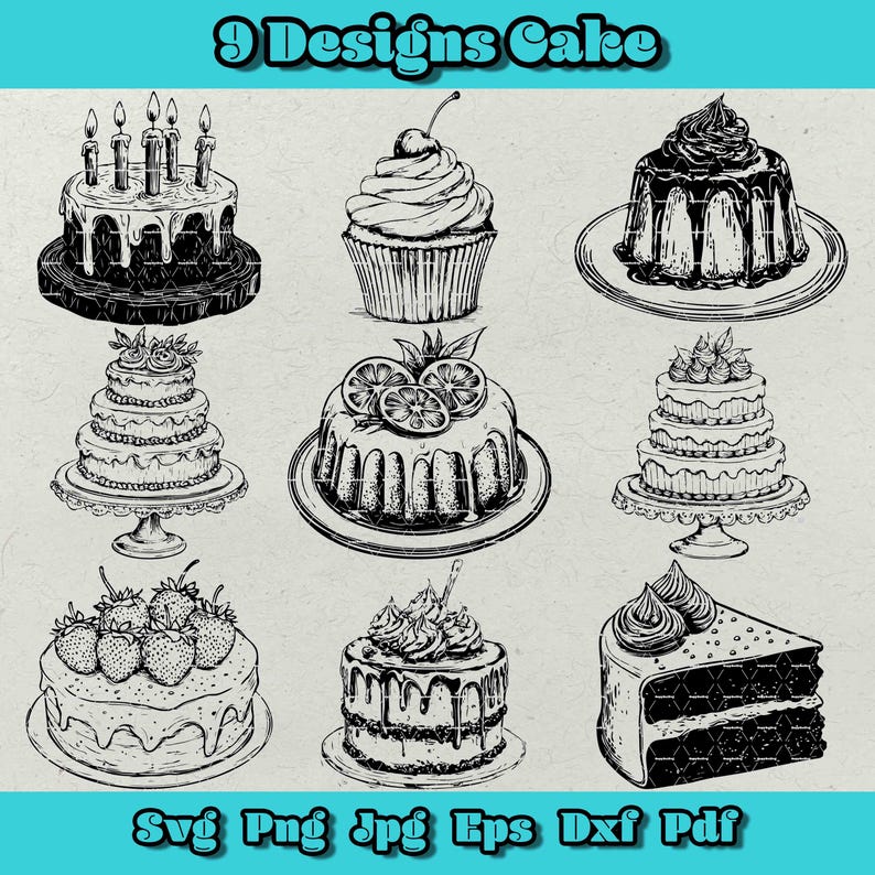 Cake Svg Bundle, 9 Cake Engraving Files, Fruitcake Png, Chocolate Cake ...