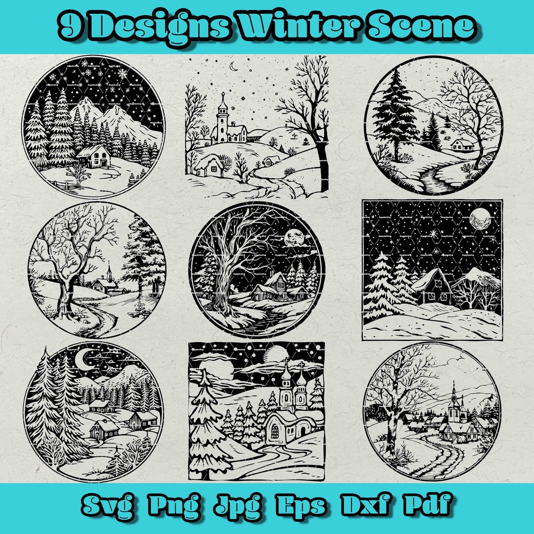 Winter Scene SVG Bundle: Rustic Cabin, Snowy Cottage (digital Files) - Etsy