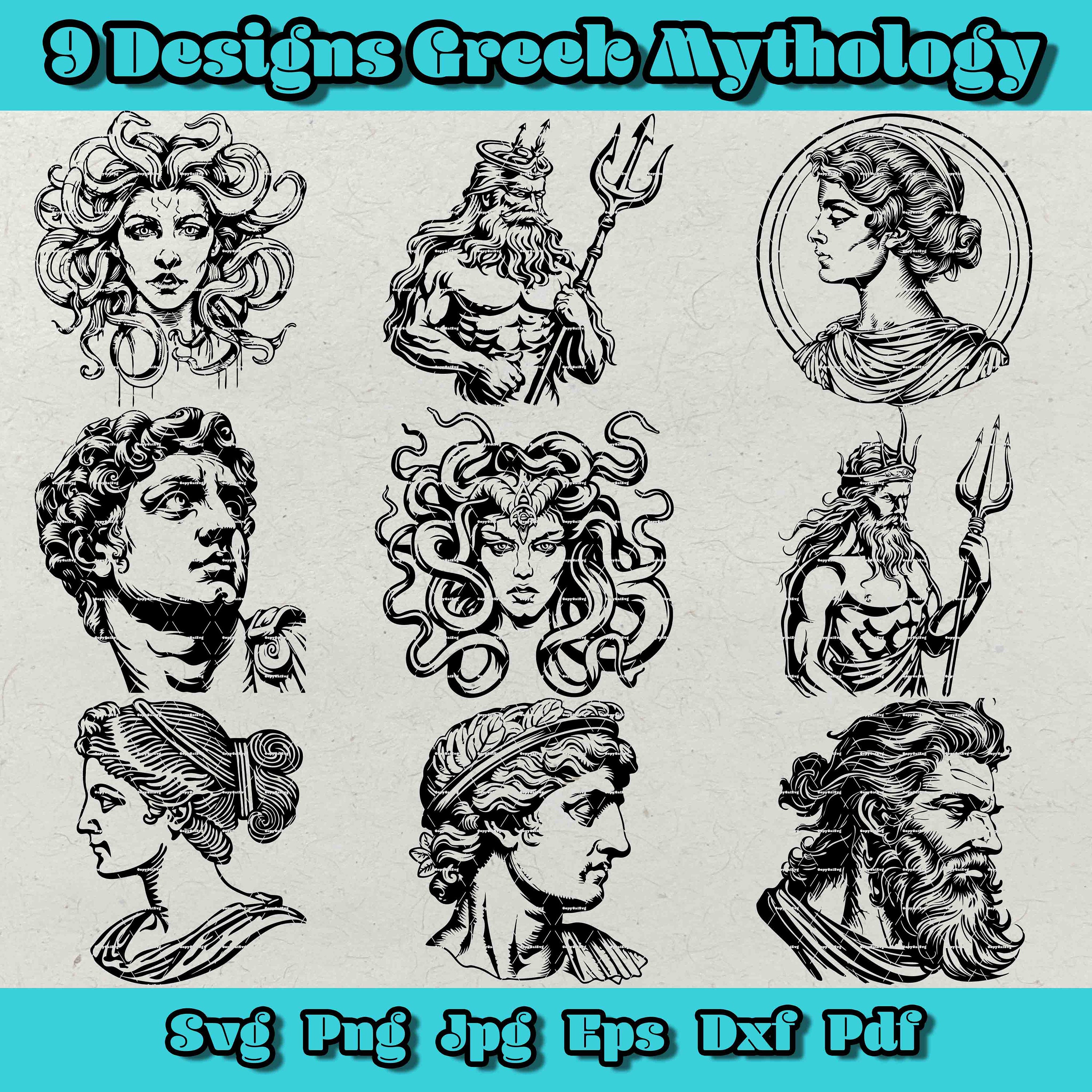 Greek Mythology Svg Bundle, 9 Cut Files, Olympus Gods, Ancient Myths ...