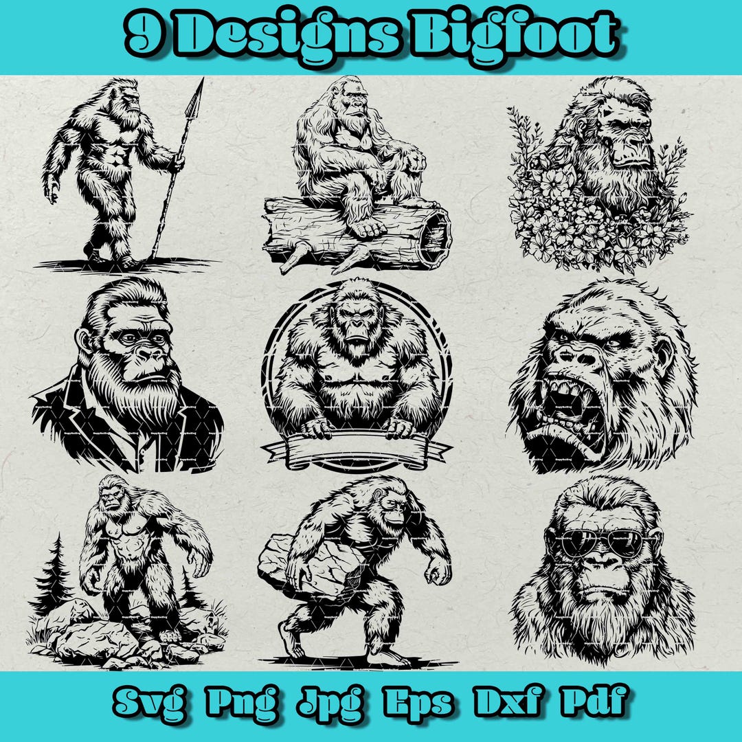 Bigfoot Svg Bundle, Sunglass Bigfoot Png, Bigfoot in Suit Dxf, Floral ...