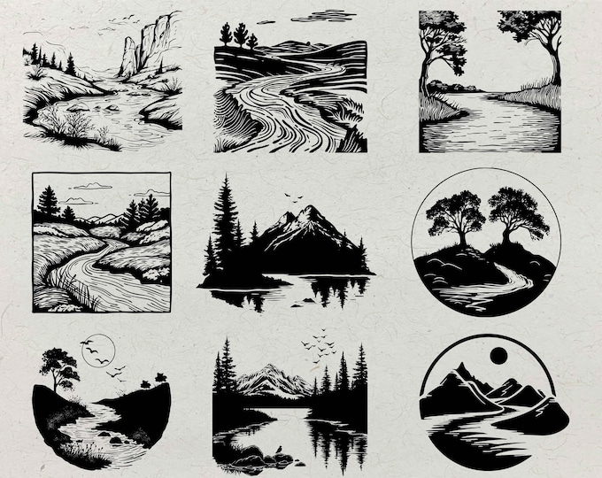 River Scene Bundle Custom Svg Png Jpeg Eps Dxf Bundle Silhouette Cricut ...