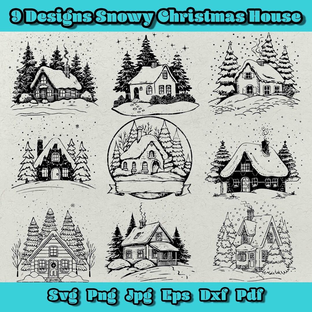 Snowy Christmas House Svg Bundle, Christmas House Png, Snowy Rustic ...