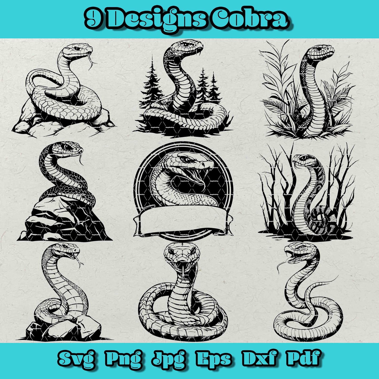 Cobra Svg Bundle, Venomous Snake Clipart, Coiled Cobra Silhouette Svg ...