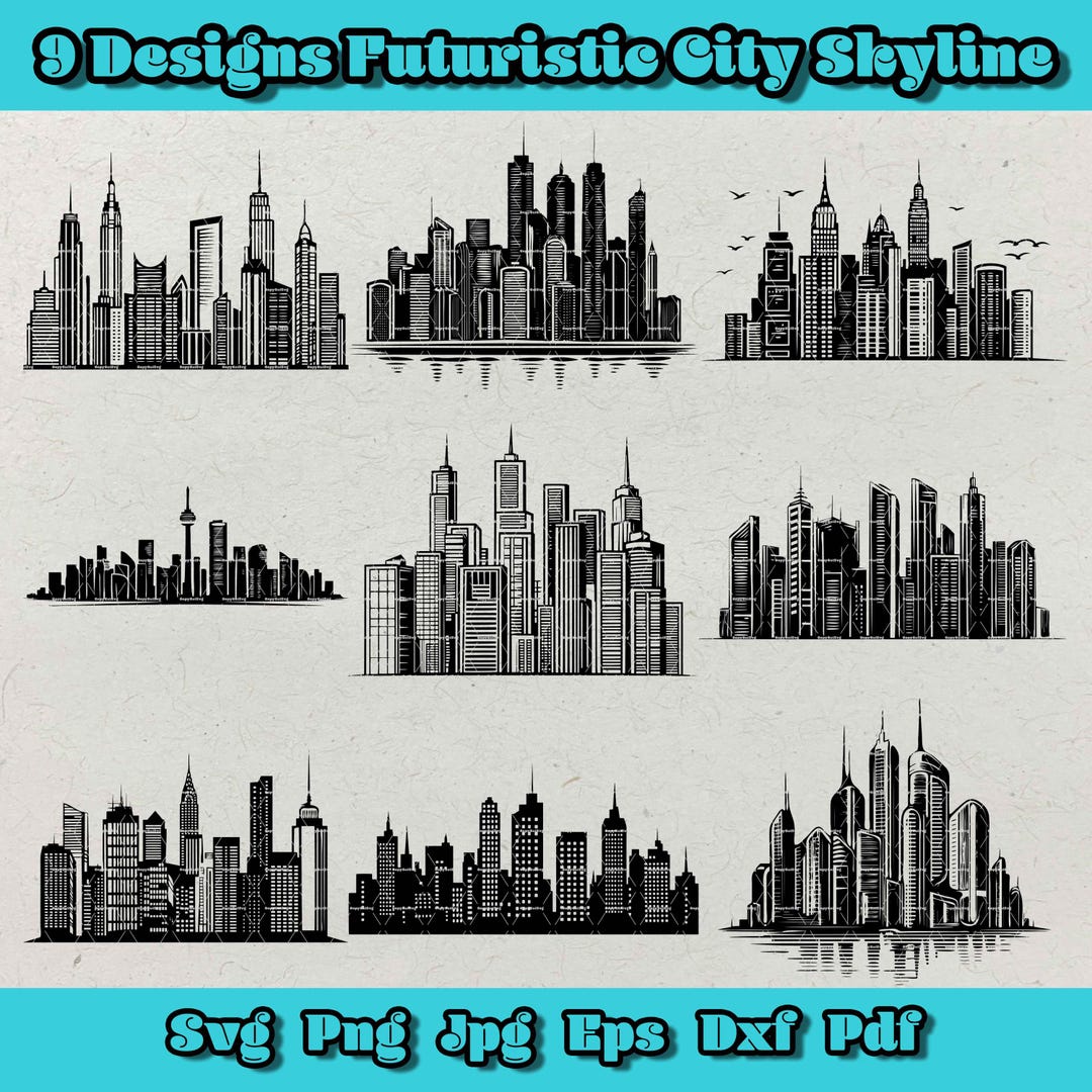 Futuristic City Skyline Svg Bundle, Sci-fi City Silhouette Png, Cyberpunk Skyline Dxf ...