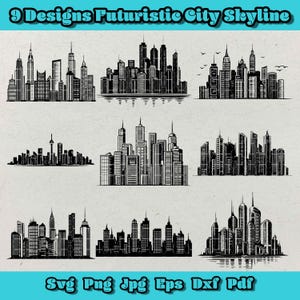Futuristic City Skyline Svg Bundle, Sci-fi City Silhouette Png ...
