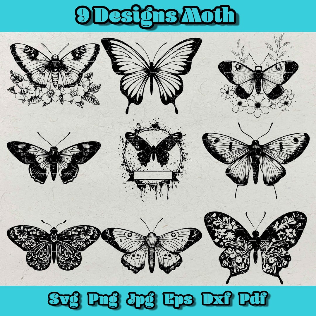Moth SVG Bundle, Vintage Moth Clipart, Butterfly Moth Png, Gothic ...