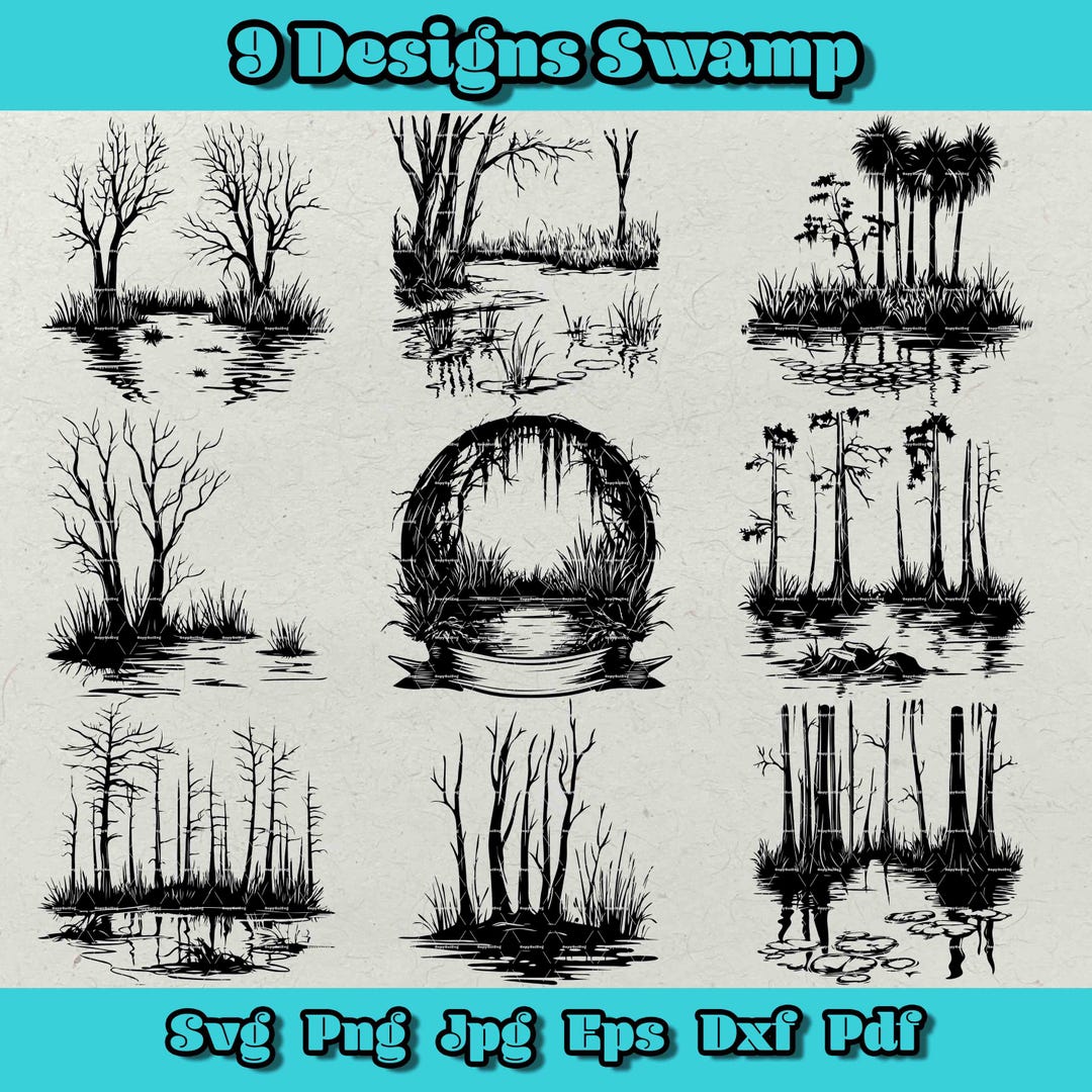 Swamp SVG Bundle, Marshland Clipart Set, Wetland Scenery Svg, Frog and ...