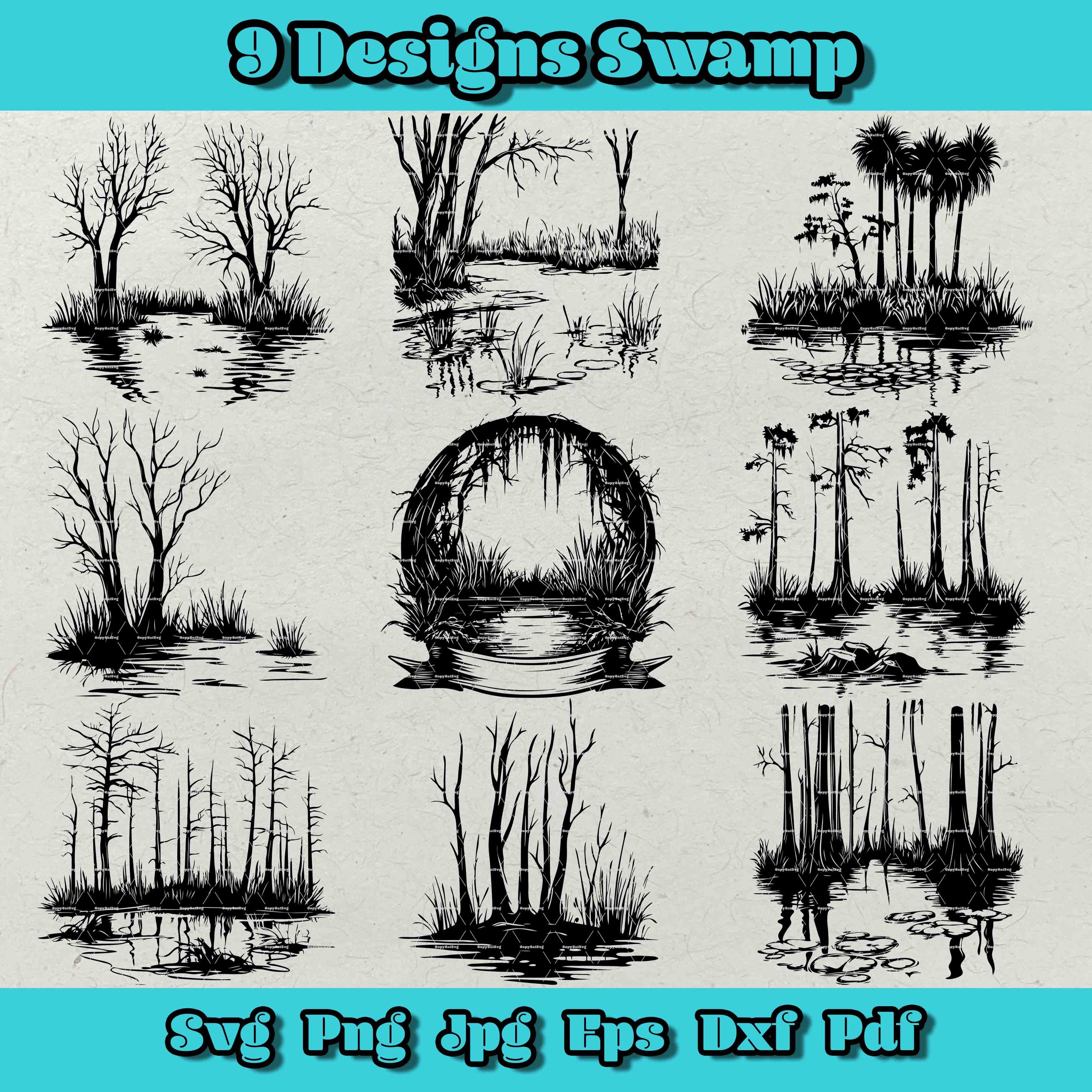 Swamp SVG Bundle, Marshland Clipart Set, Wetland Scenery Svg, Frog and ...