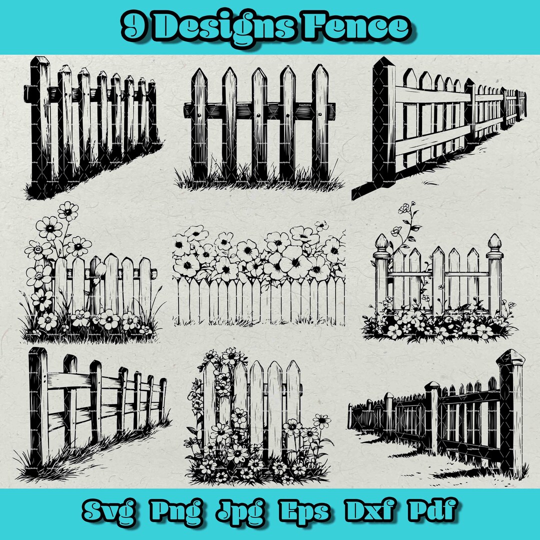Fence Svg Bundle, Wooden Fence Clipart, Garden Barrier Png, Rustic Farm ...