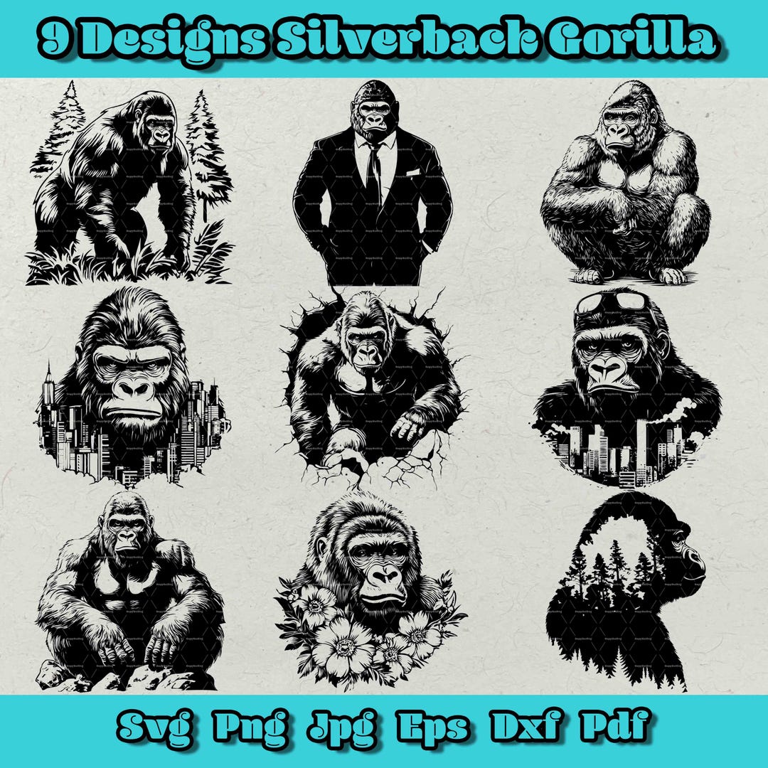 Silverback Gorilla Svg Bundle, Gorilla in Nature Clipart, Primate City ...
