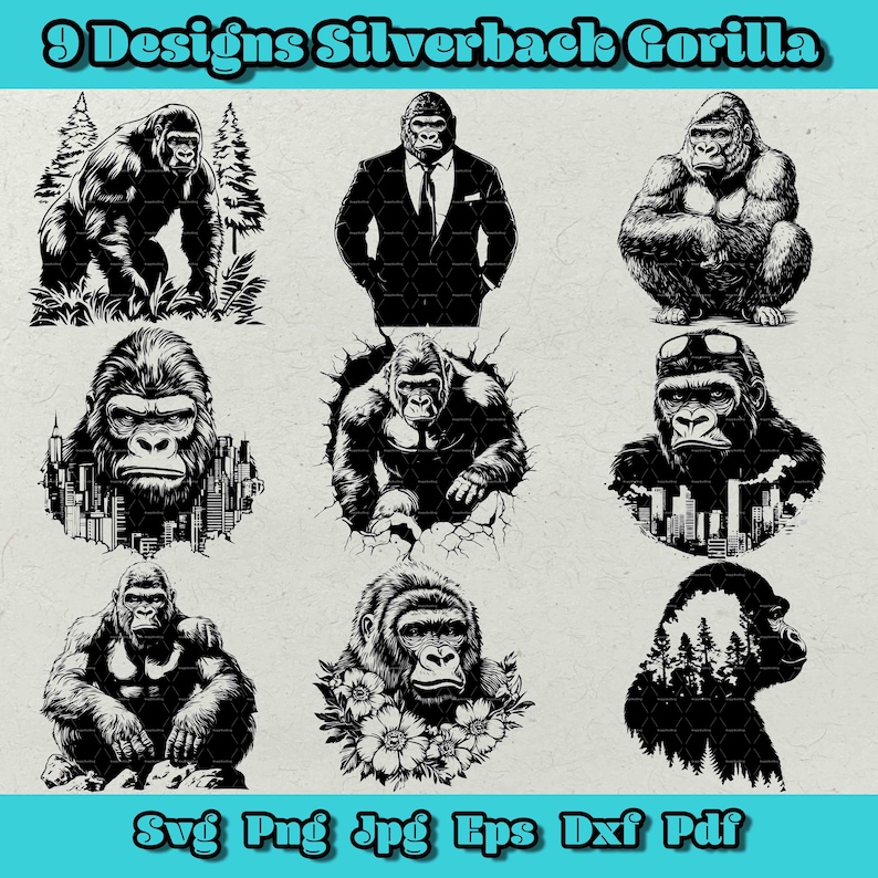 Silverback Gorilla Svg Bundle, Gorilla in Nature Clipart, Primate City ...