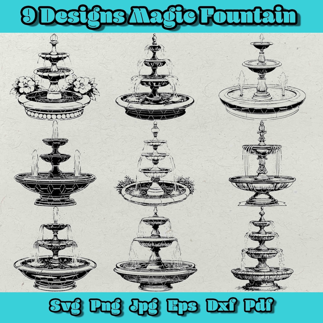 Magic Fountain Svg Bundle, Enchanted Water Fountain Png, Mystical ...