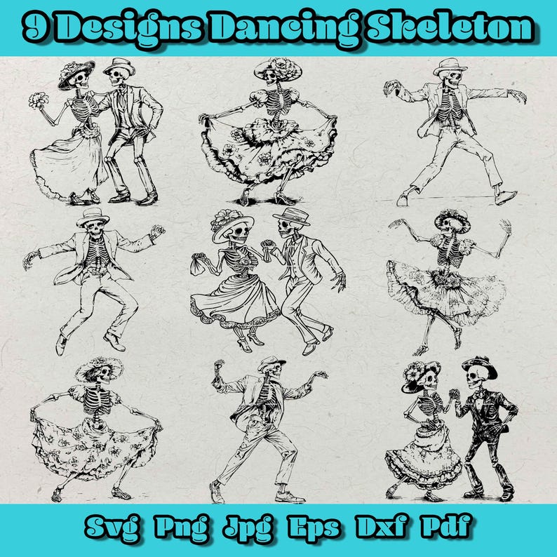 Dancing Skeleton Svg Bundle, Gothic Png, Halloween Skeleton Svg ...