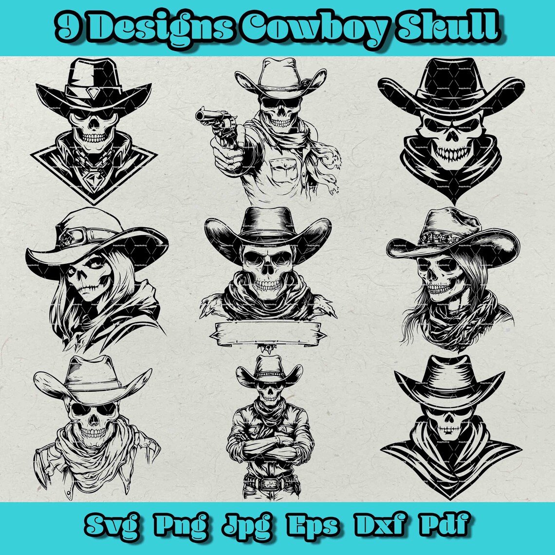 Cowboy Skull SVG Bundle: Western Outlaw Skeleton Design (digital ...