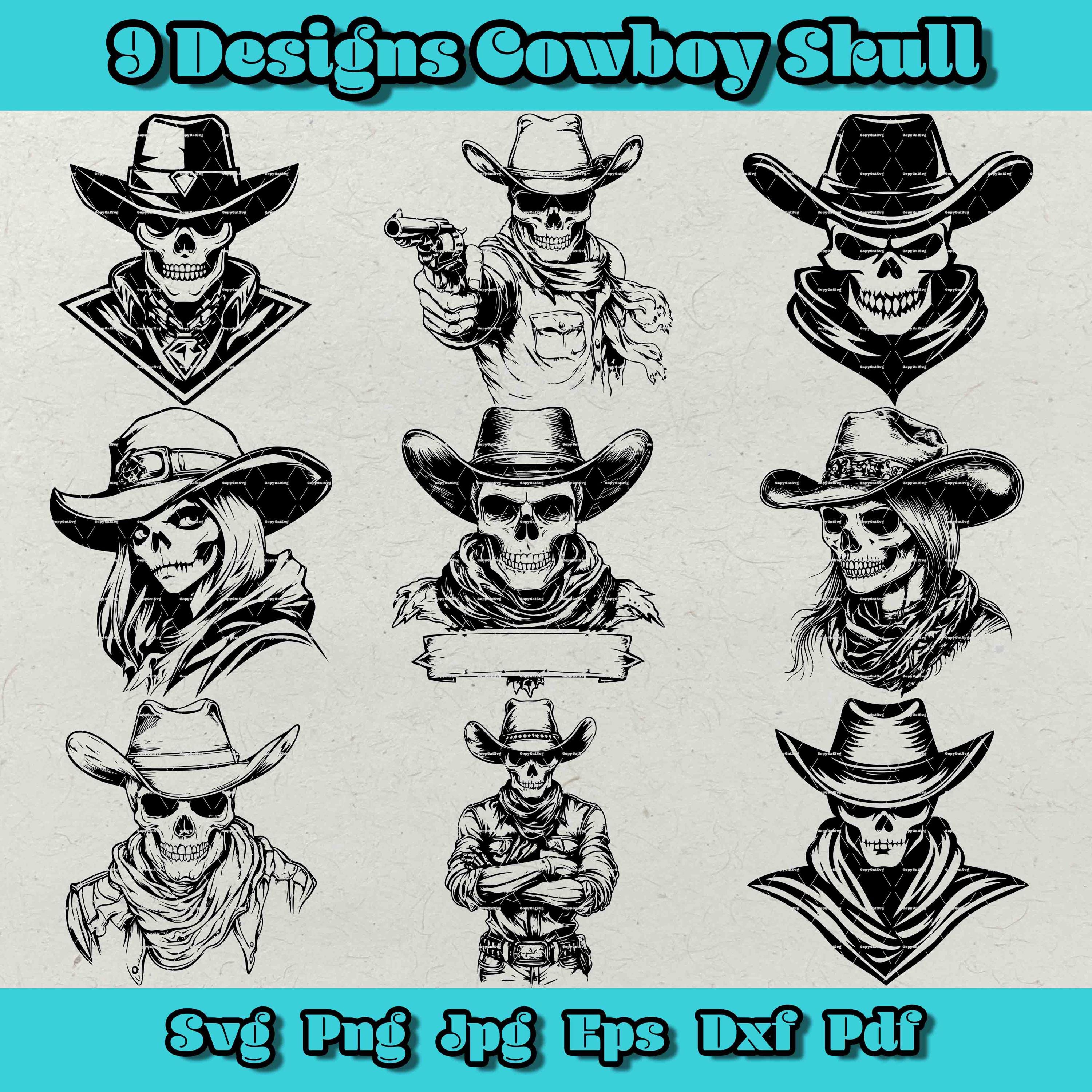 Cowboy Skull SVG Bundle: Western Outlaw Skeleton Design (digital ...