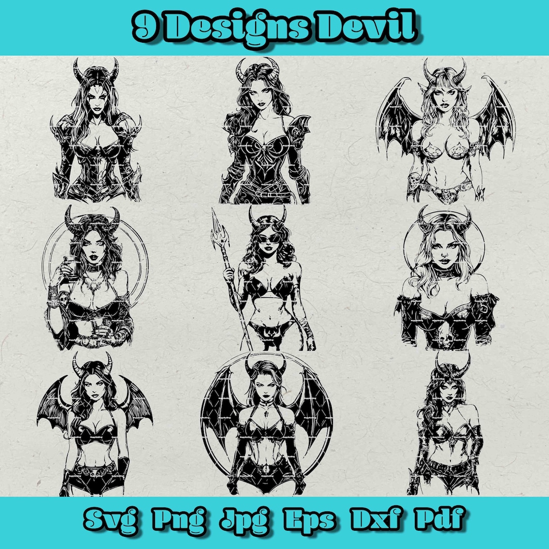 Devil Svg Bundle, 9 Devil Engraving Files,beautiful Female Devil Png,devil Costume,devil ...