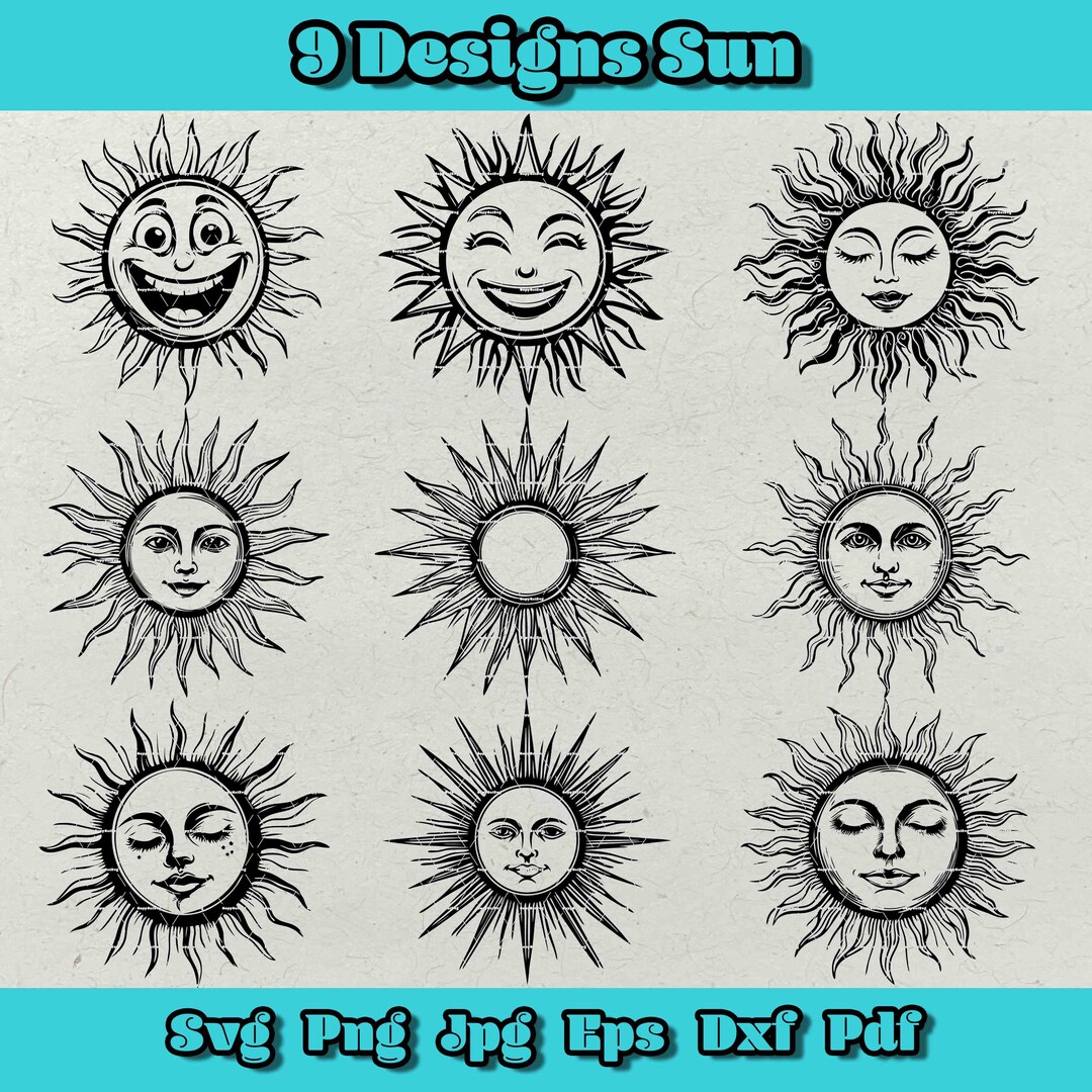 Sun SVG Bundle: 9 Radiant Boho Celestial Designs (digital Download) - Etsy