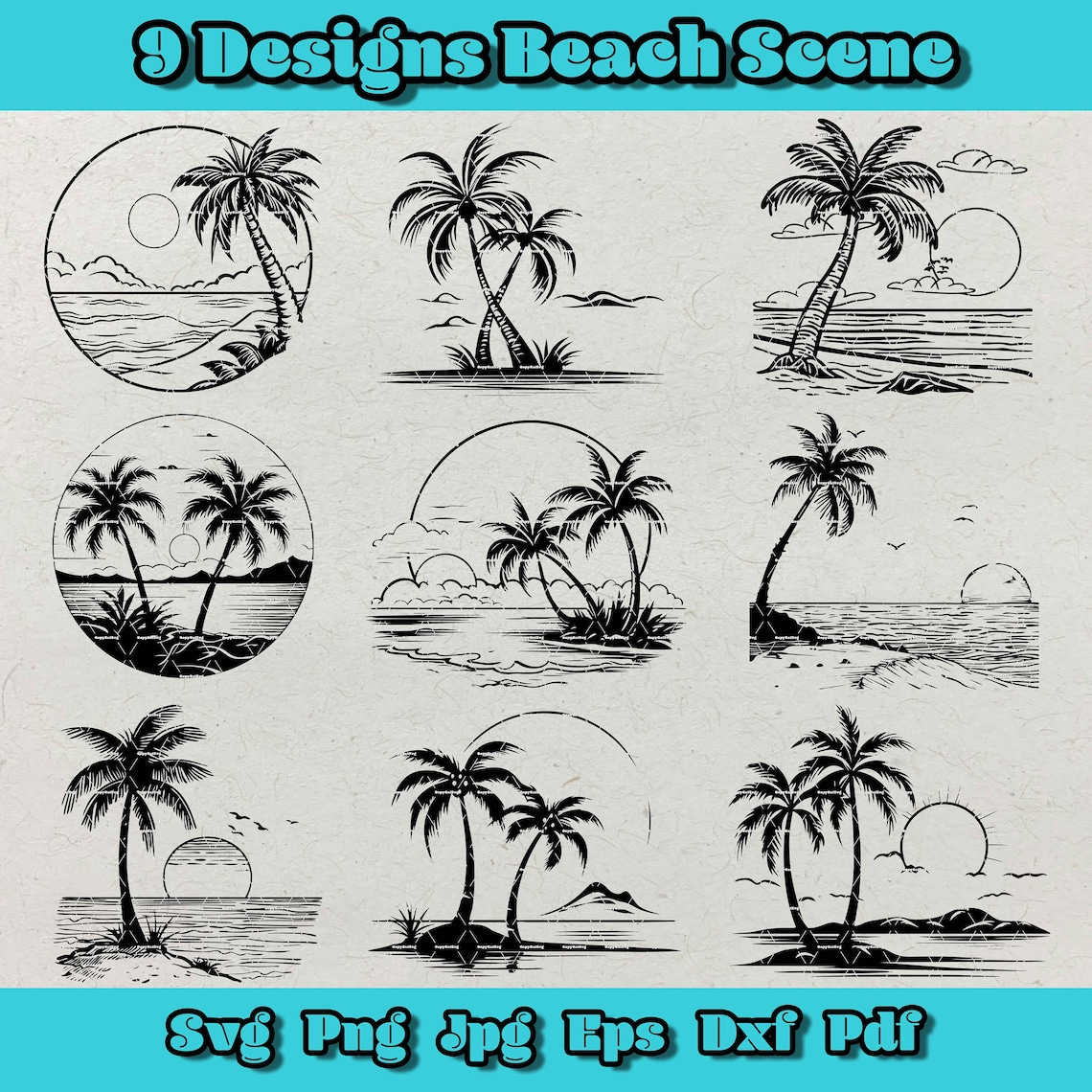 Beach Scene SVG Bundle: Tropical Sunset Landscape (instant Download) - Etsy