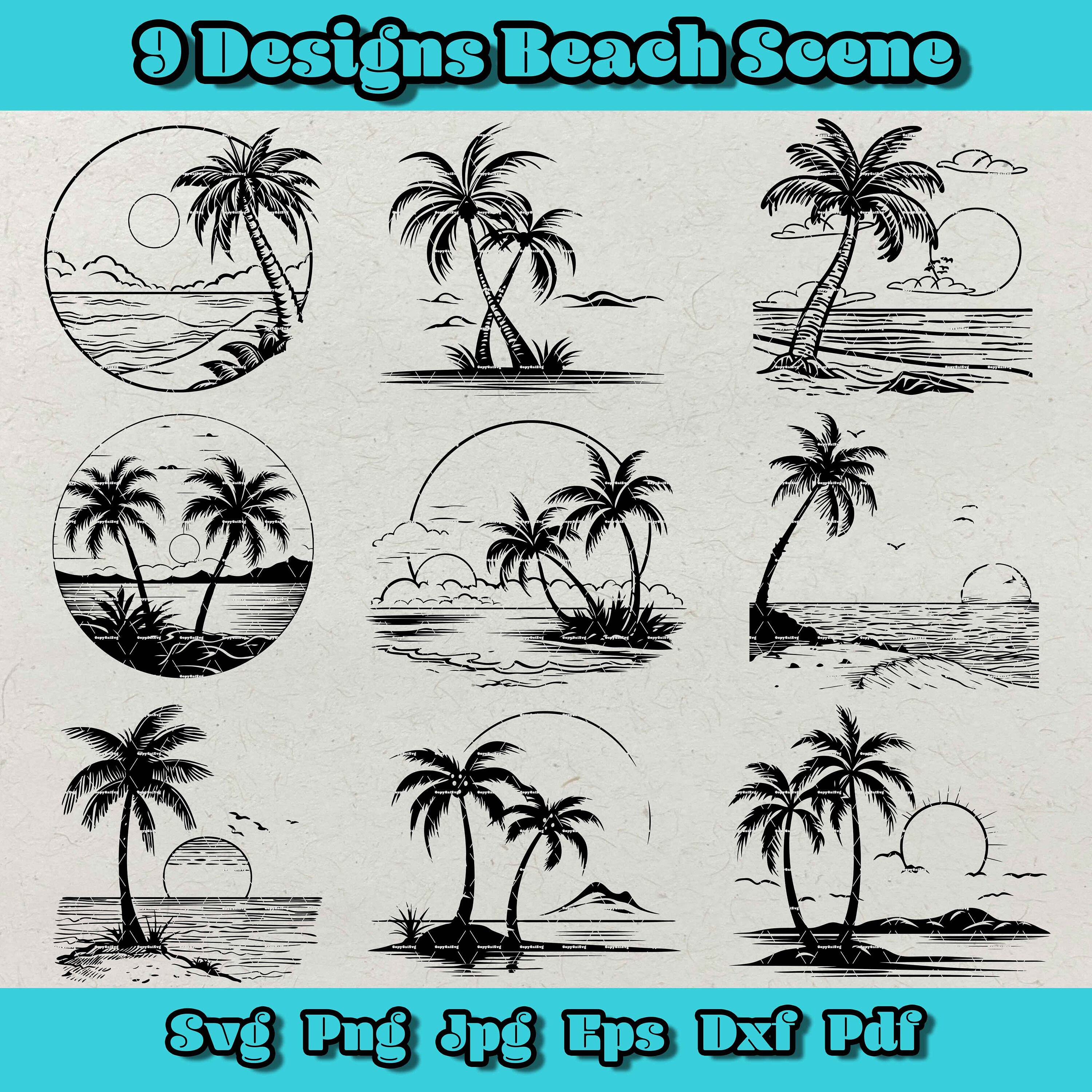 Beach Scene Svg Bundle, Sunset Beach Svg, Sunset Landscape, Nature ...