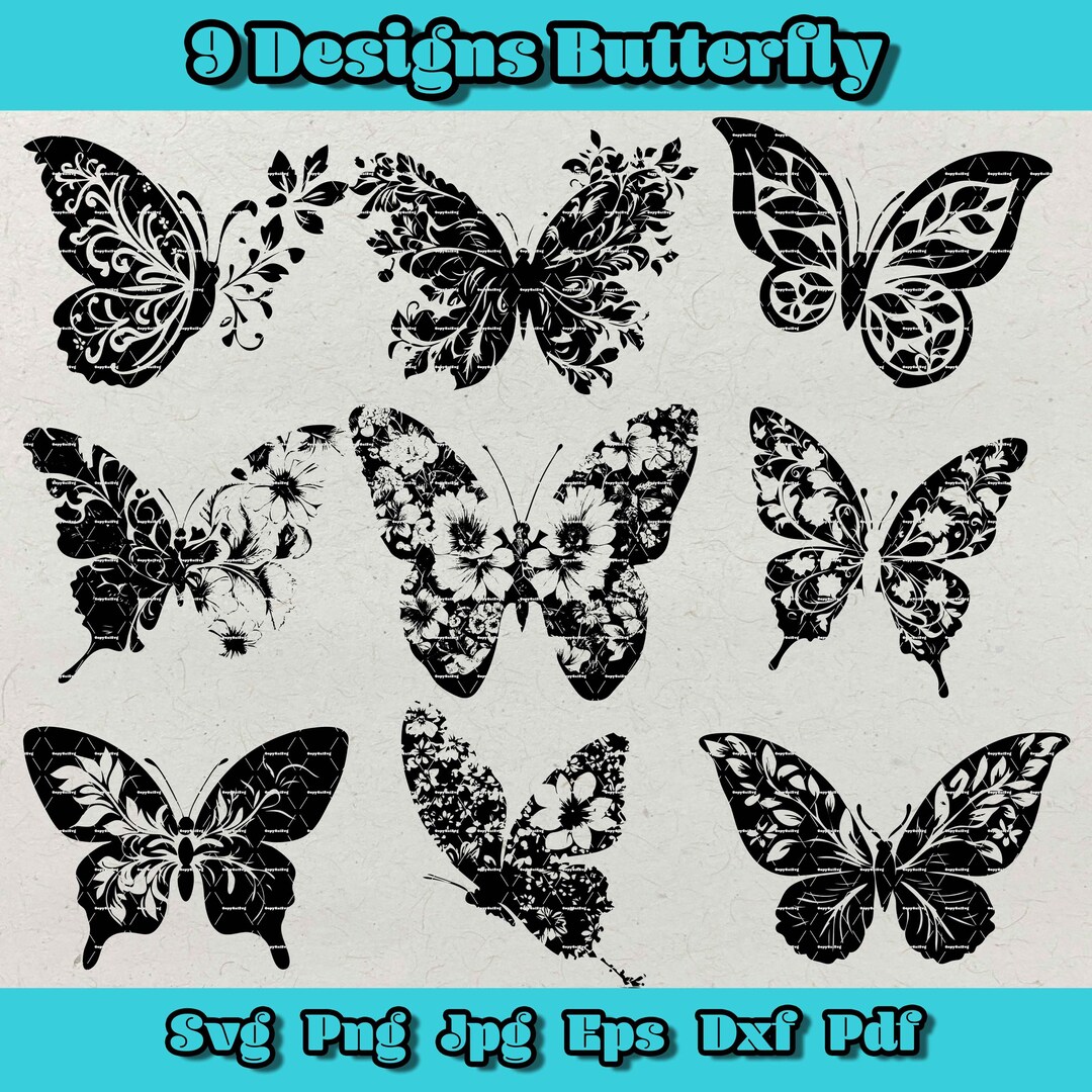 Floral Butterfly SVG Bundle: 9 Butterfly Designs (digital Product) - Etsy