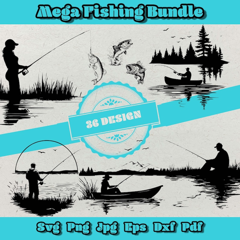 Fishing SVG Bundle: 36 Lake Fishing Silhouettes for Laser Engrave - Etsy