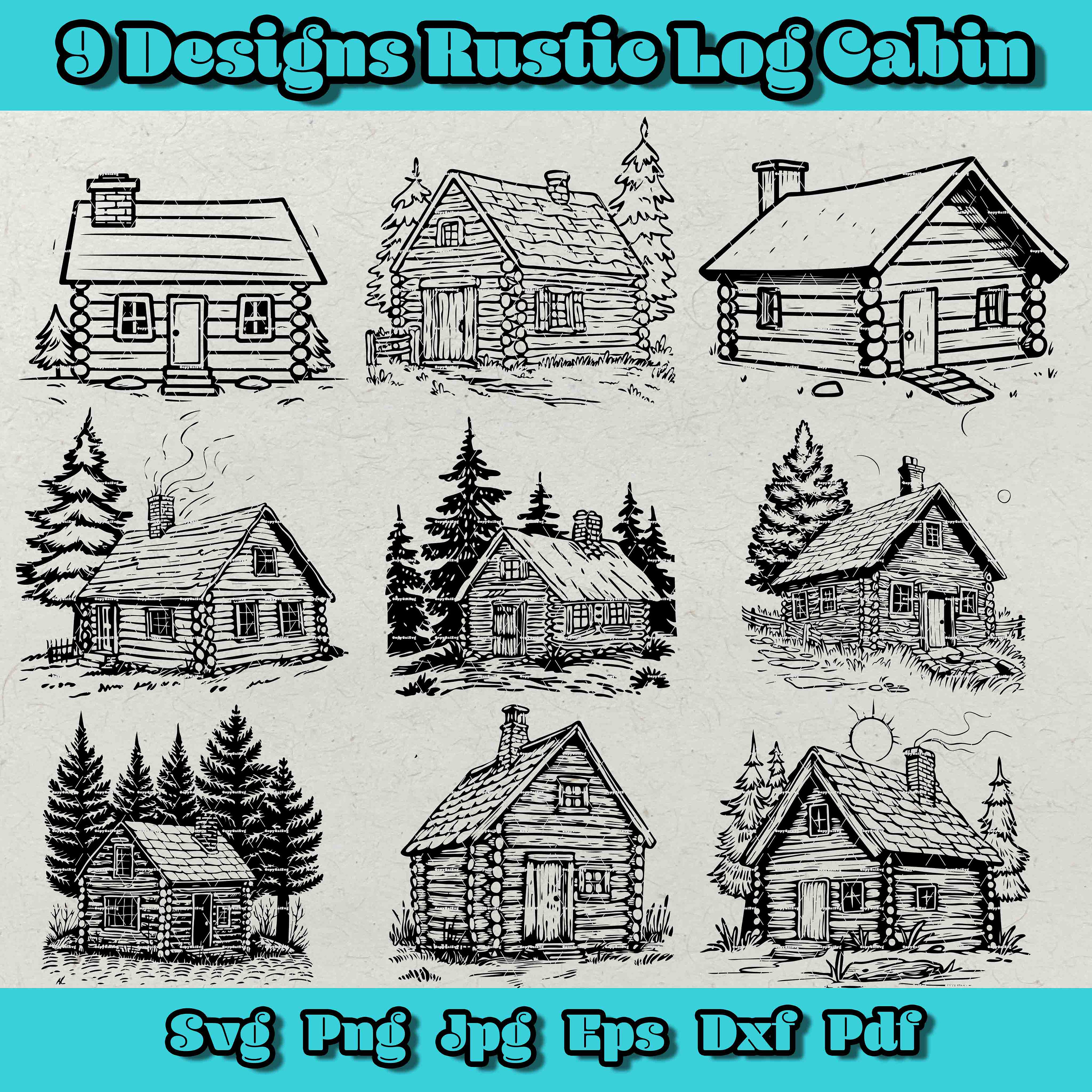 Rustic Log Cabin Svg Bundle, Wooden Cabin Svg, Log Cabin Silhouette Svg ...