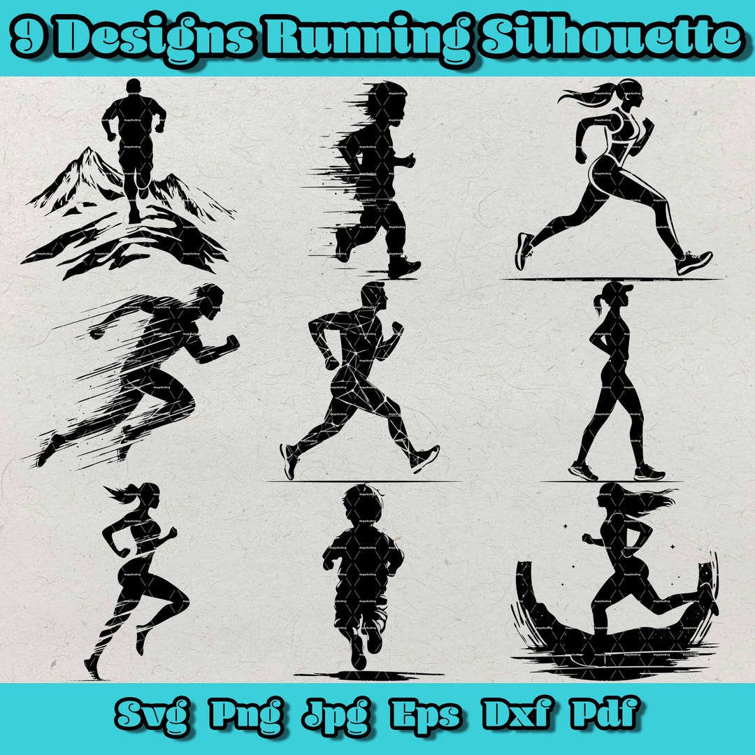 Running Silhouette SVG Bundle: Marathon Runner Clipart (digital ...