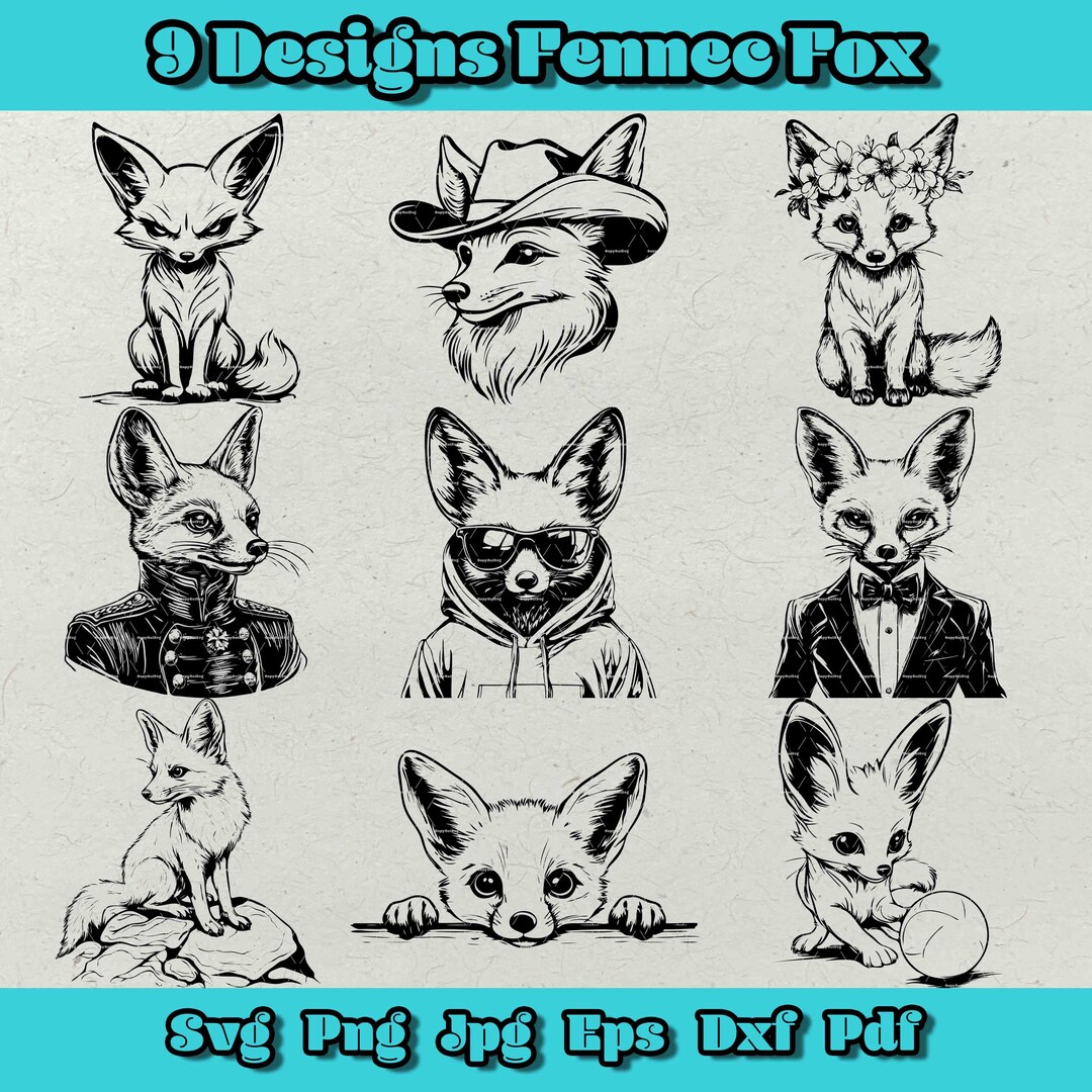 Fennec Fox Svg Bundle, Cute Fox Clipart, Cowboy Fox Png, Floral Animal ...