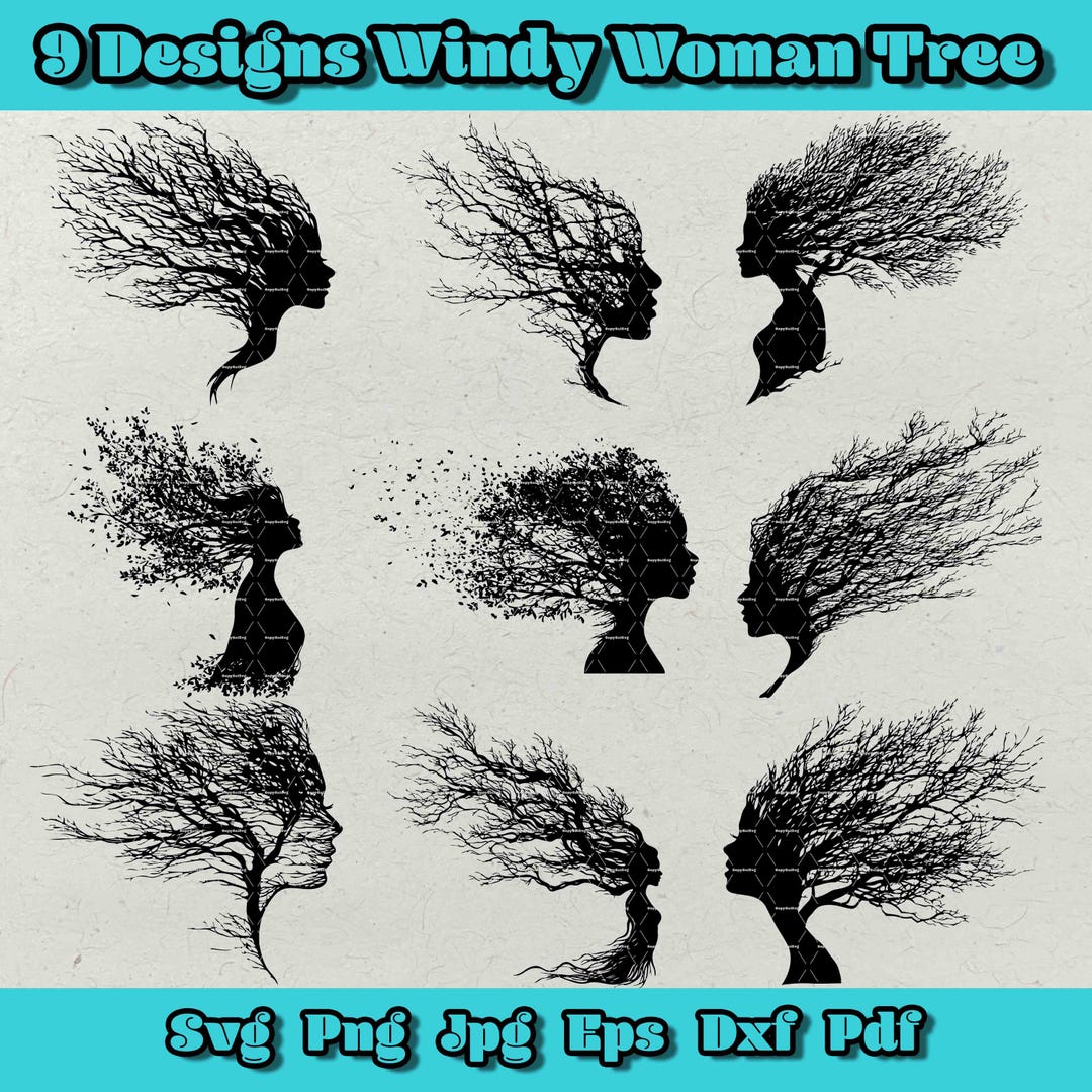Windy Woman Tree SVG Bundle: Elegant Female Silhouettes (laser ...