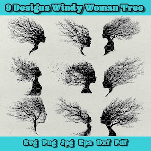 Windy Woman Tree SVG Bundle | 9 Elegant Female Tree Silhouettes for ...