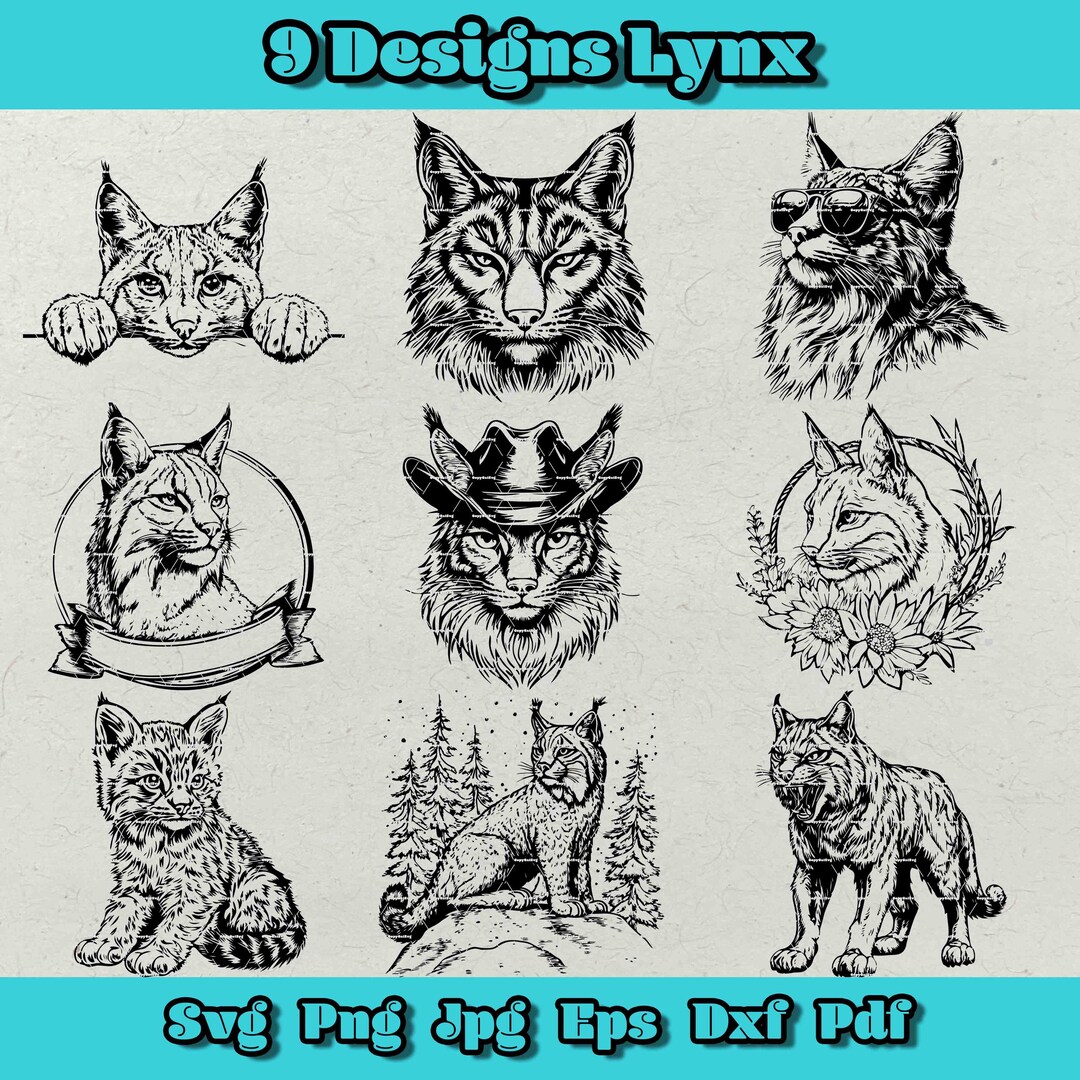 Lynx Svg Bundle, Floral Lynx Png, Wildcat With Sunglass Dxf, Cowboy ...