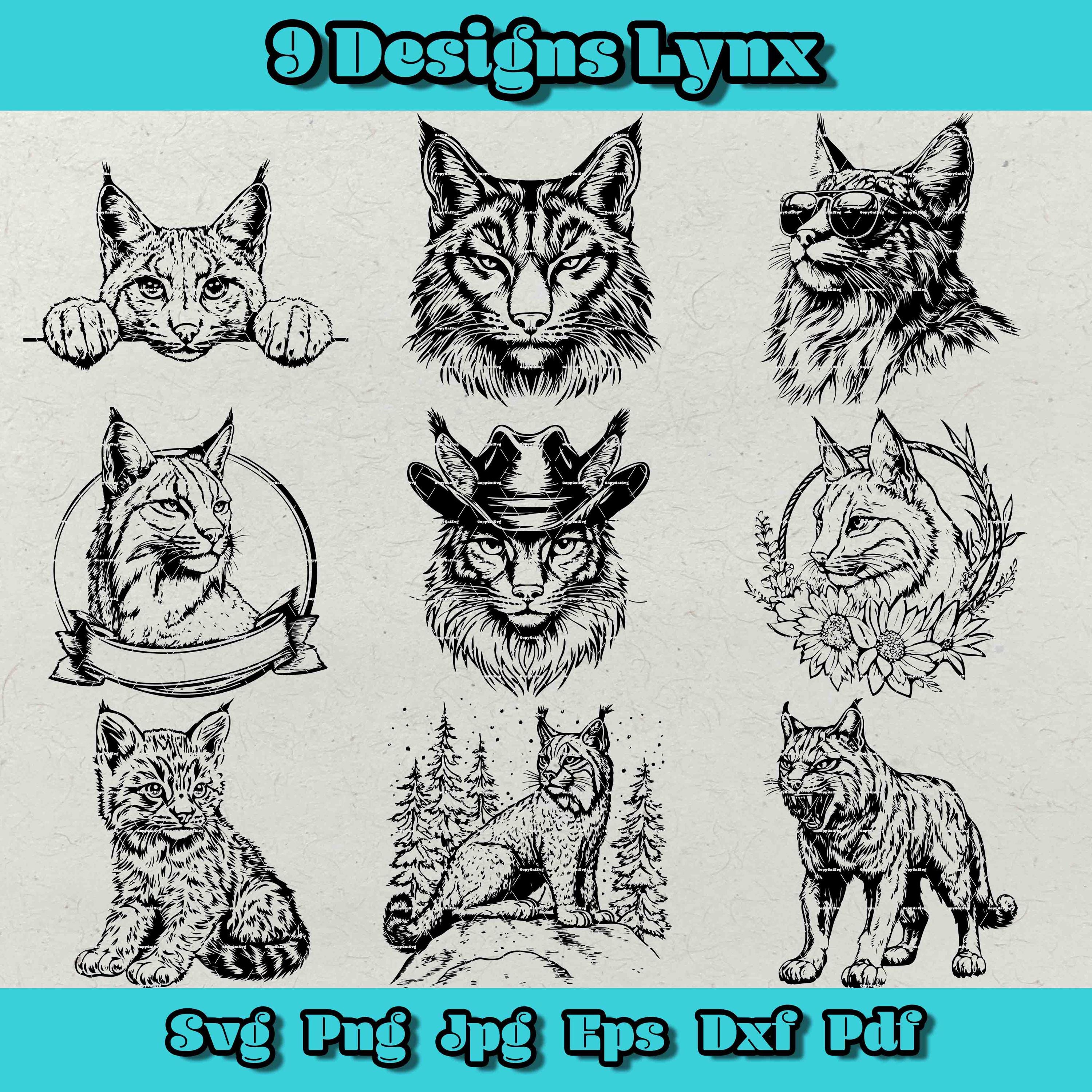 Lynx Svg Bundle, Floral Lynx Png, Wildcat With Sunglass Dxf, Cowboy ...